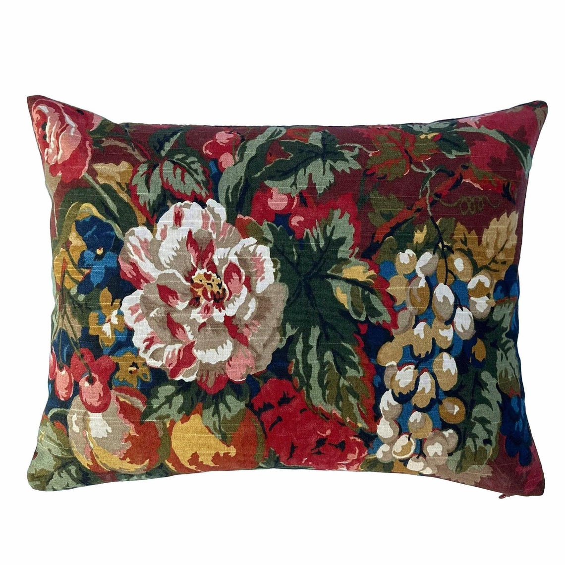 Crimson Red Floral Pattern Lumbar Pillow Maximalist Throw Pillow Cover ...