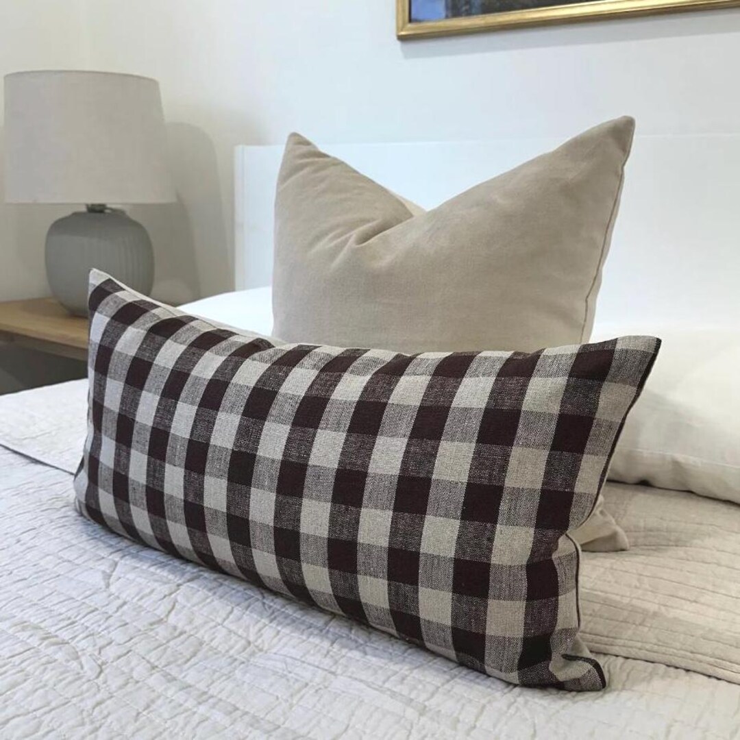 Rustic Cabin Pillow Cover Linen Buffalo Plaid Lumbar Cushion Cozy Home ...