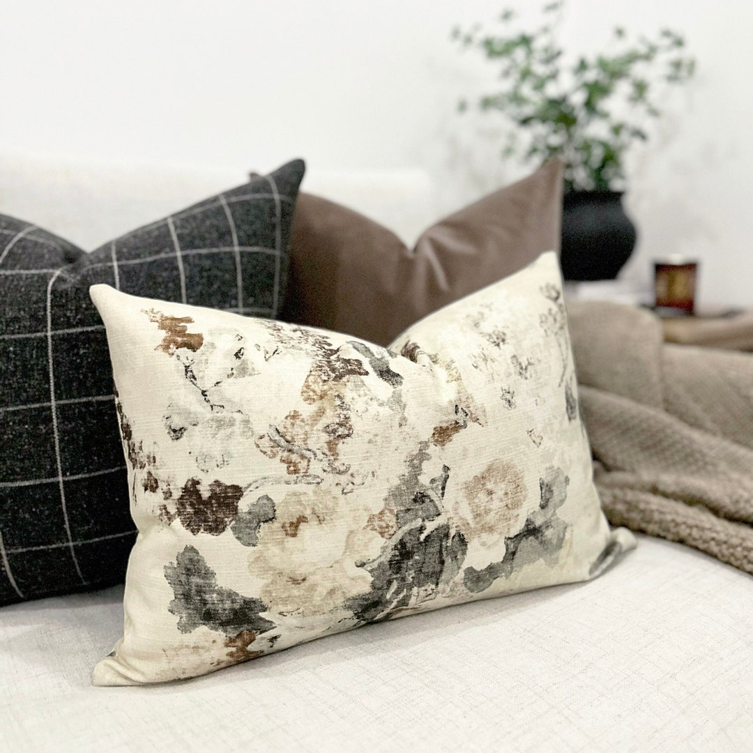 Small Accent Pillow Earthy Floral Print Lumbar Muted Abstract Flower ...