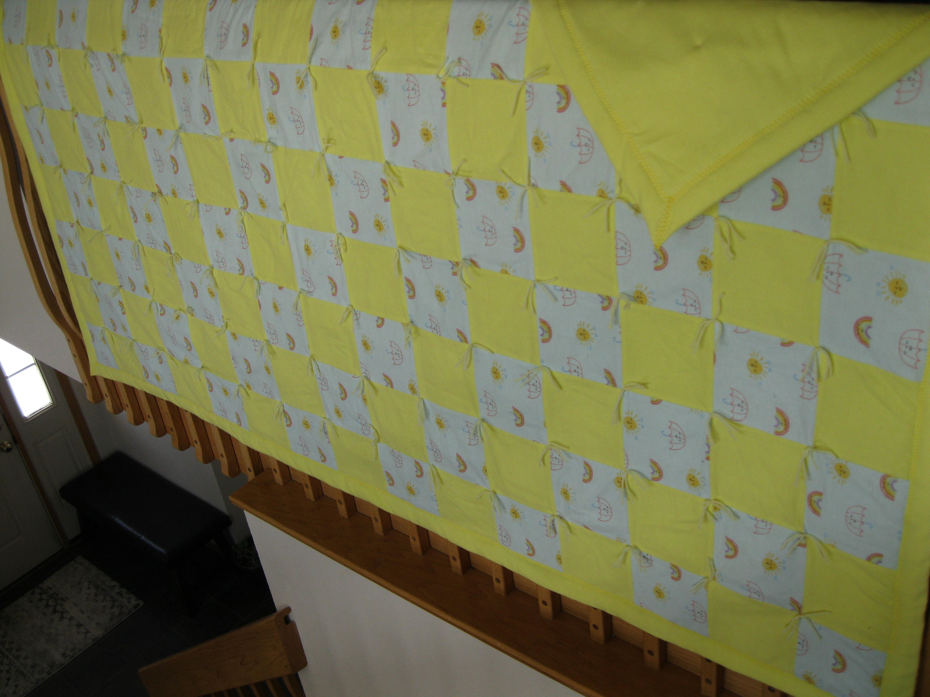 New Handmade Tied Twin Yellow Sun Umbrella Rainbow FLANNEL Quilt ...