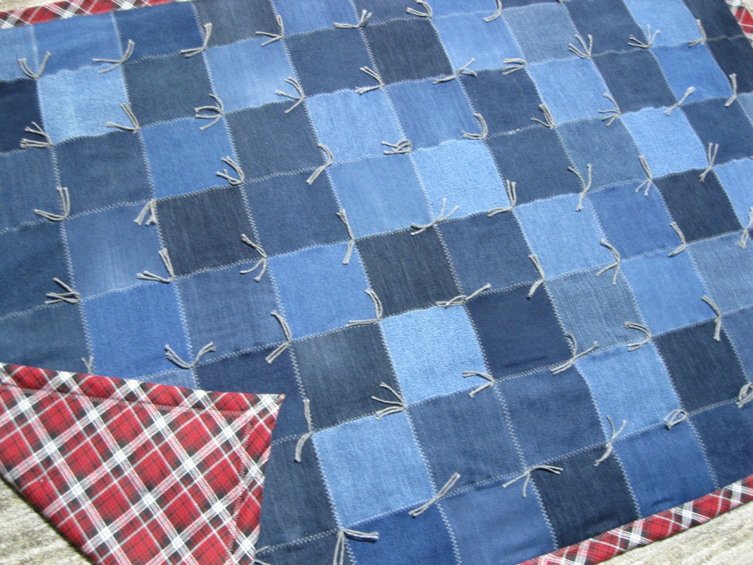 New Handmade Tied Oversized Denim Jean Throw Lap Red Grey - Etsy