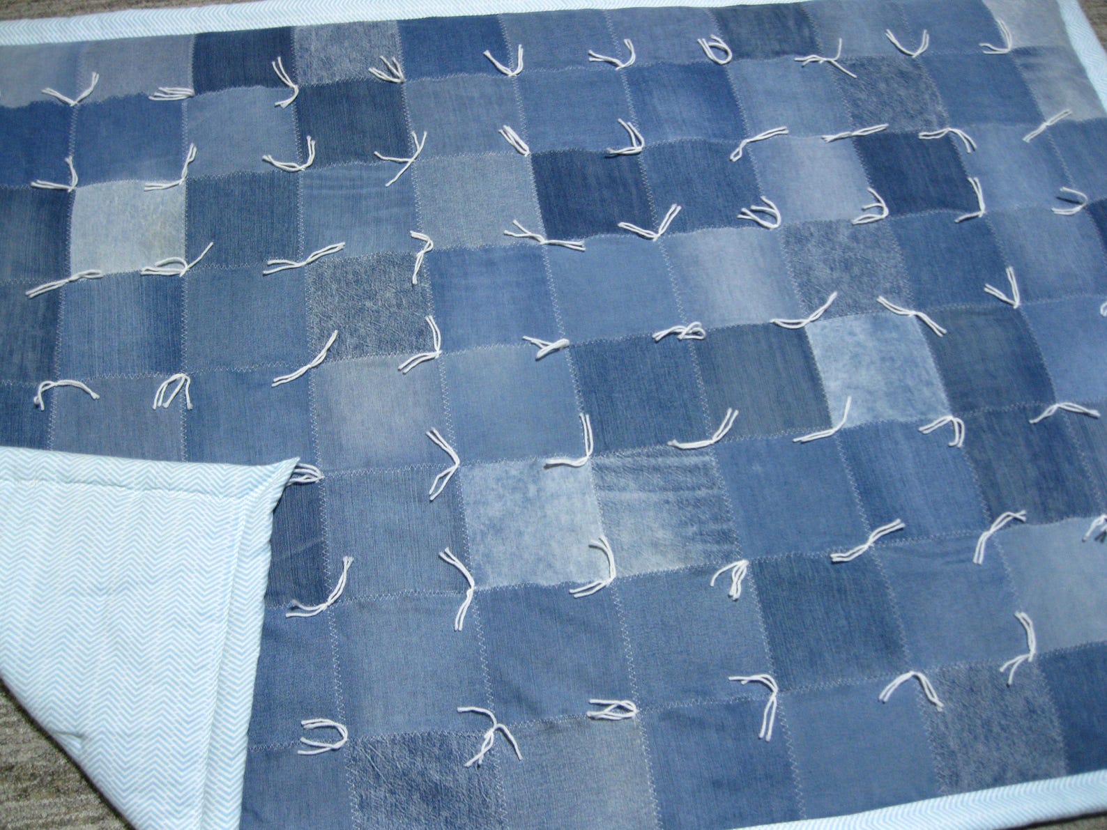 New Handmade Tied Oversized Denim Jean Throw Lap Blue White Striped ...