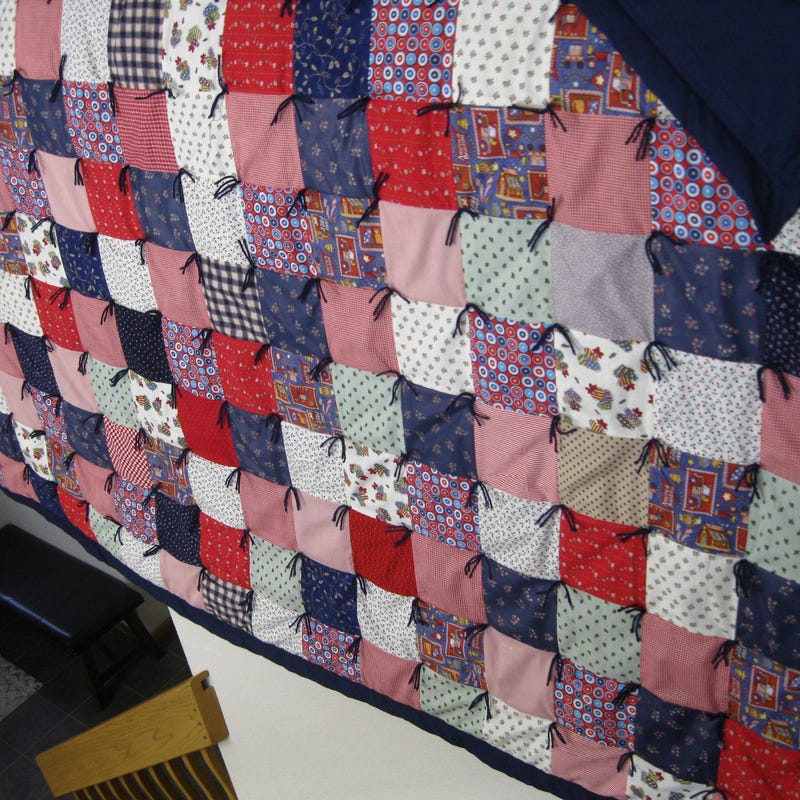 Double Patchwork Quilt Blue - Etsy