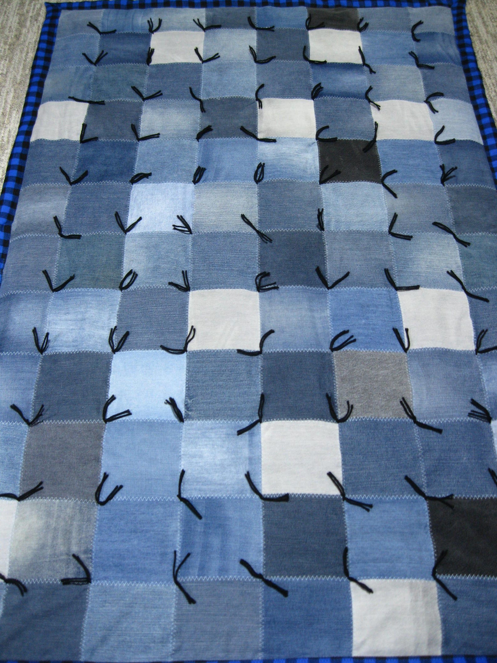 New Handmade Tied Oversized Denim Jean Throw Lap Blue Black Plaid ...