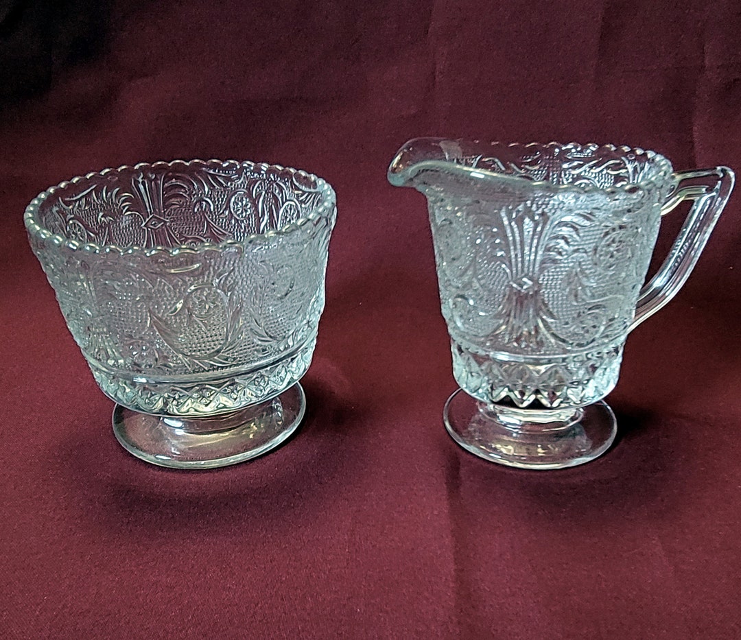 Duncan Miller Sandwich Glass Pattern Open Sugar Bowl and Creamer Set - Etsy