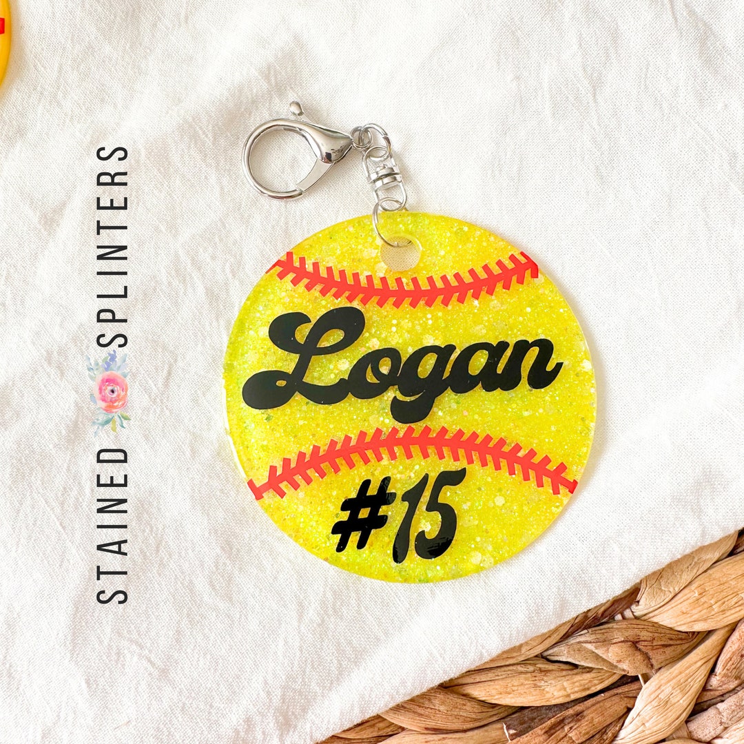 Personalized Glitter Softball Bag Tag, Personalized Sport Bag Keychain ...