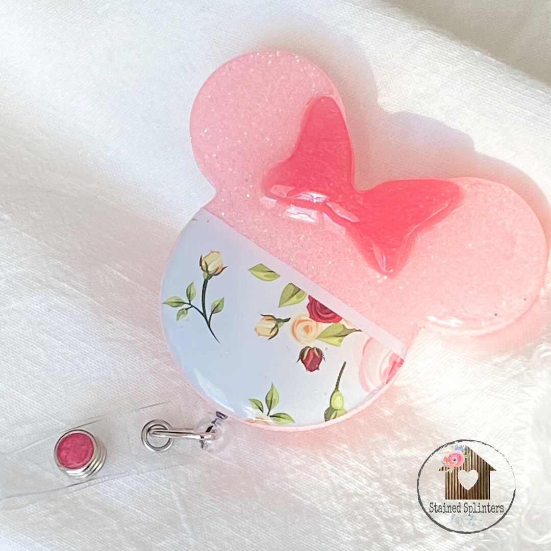 Spring Fling Floral Mouse Head Custom Glitter Badge Clip Personalized ...