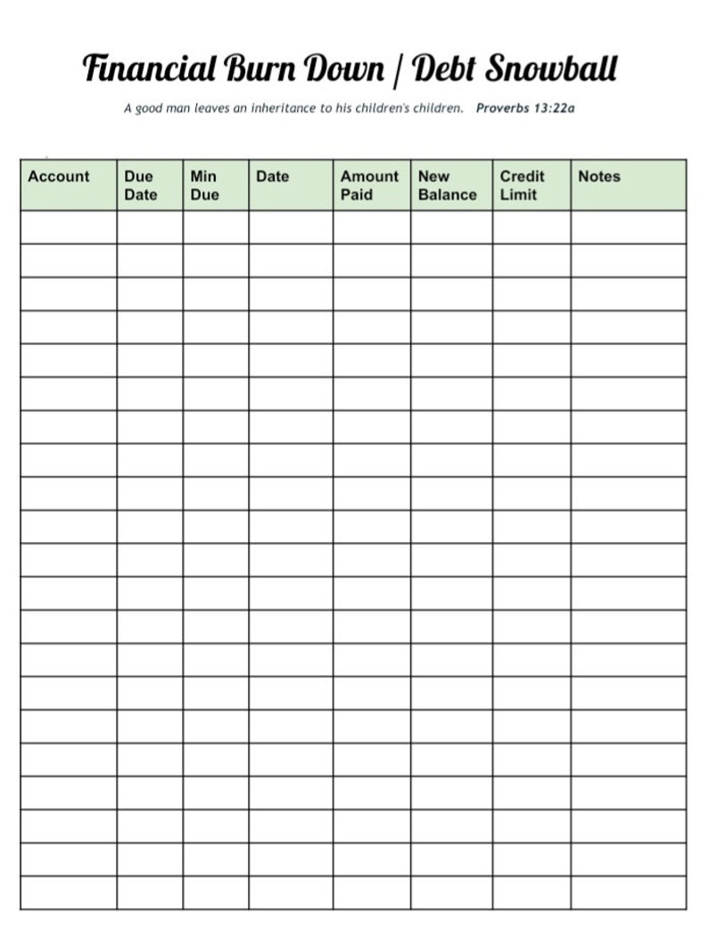 Printable Financial Burn Down / Debt Snowball / Bill Pay Sheet With ...