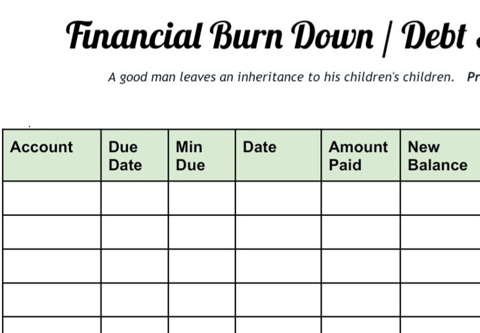 Printable Financial Burn Down / Debt Snowball / Bill Pay Sheet With ...