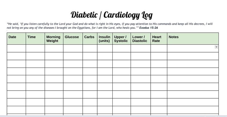 Printable Diabetic Cardiology Tracker Including Weight Glucose Carbs ...