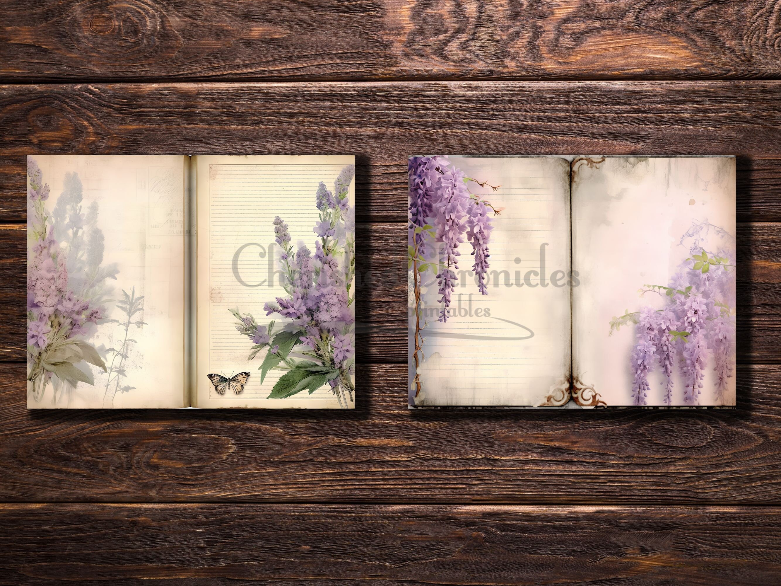 18 Wisteria Junk Journal Pages, Floral Digital Paper, Vintage ...