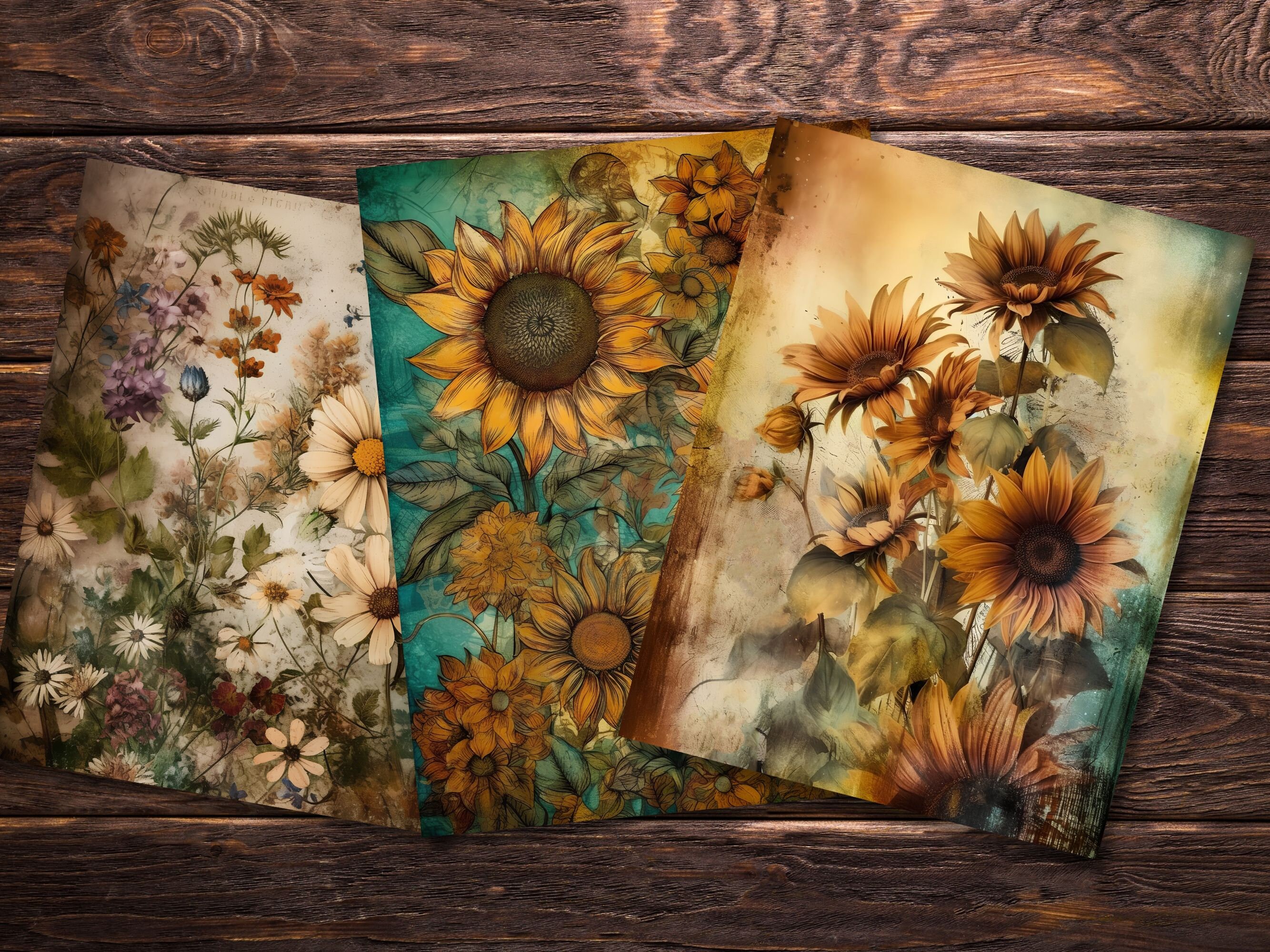 26 Boho Sunflowers and Wildflowers Journal Papers, 8.5x11 Inches, Junk ...