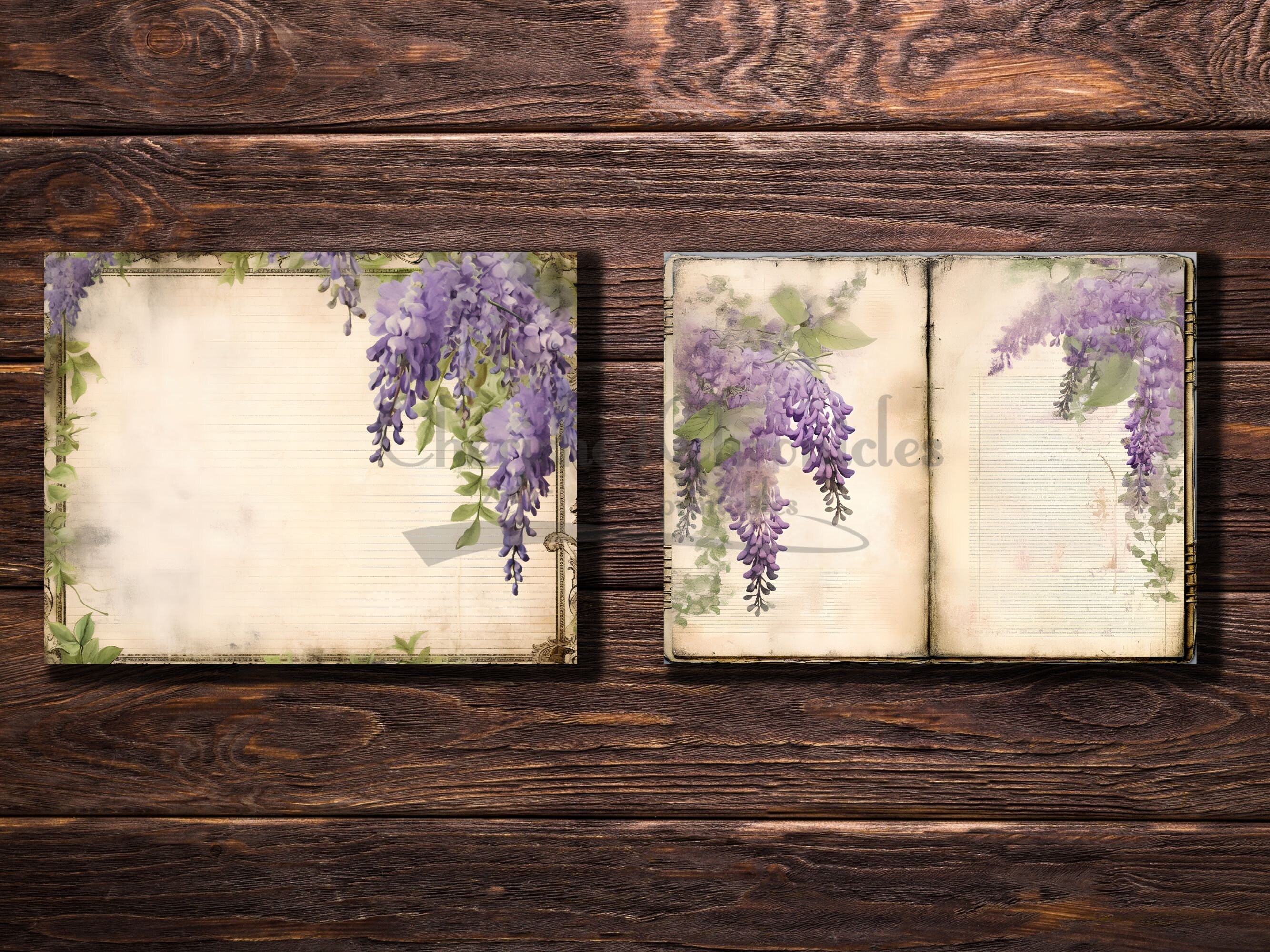 18 Wisteria Junk Journal Pages, Floral Digital Paper, Vintage ...