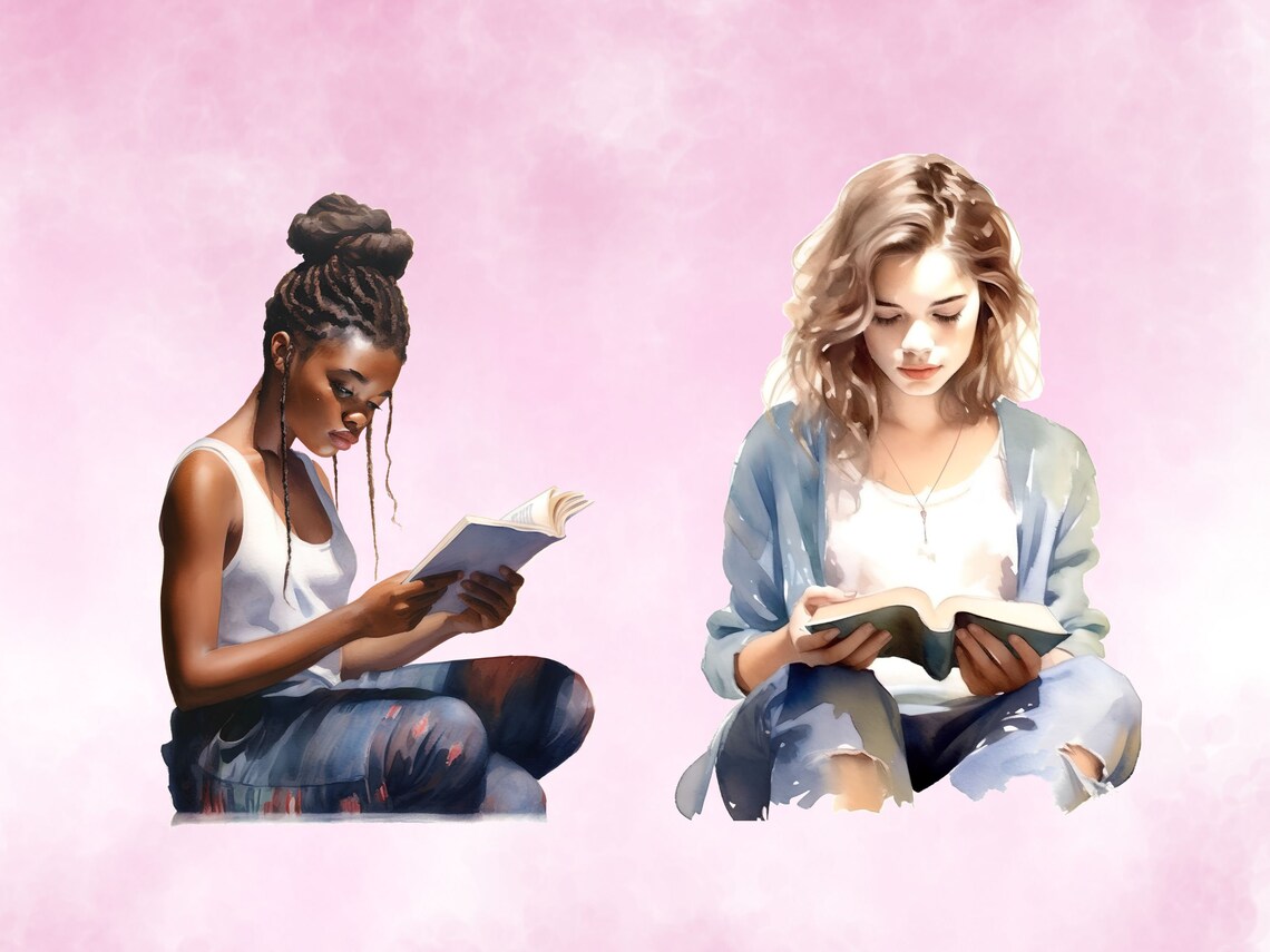 15 PNG Diverse Bookworm Girls Clipart, Inclusive Readers, Book Clipart ...