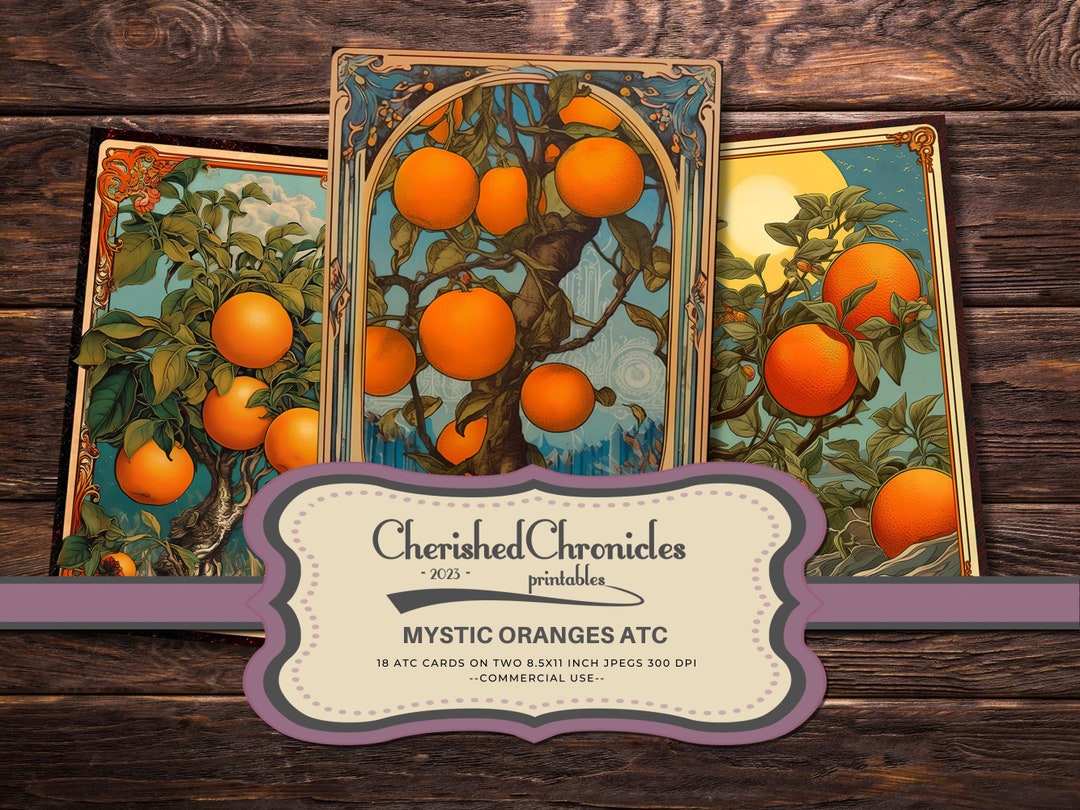 18 Mystic Oranges ATC Cards, Printable Journaling Cards, Orange Art ...