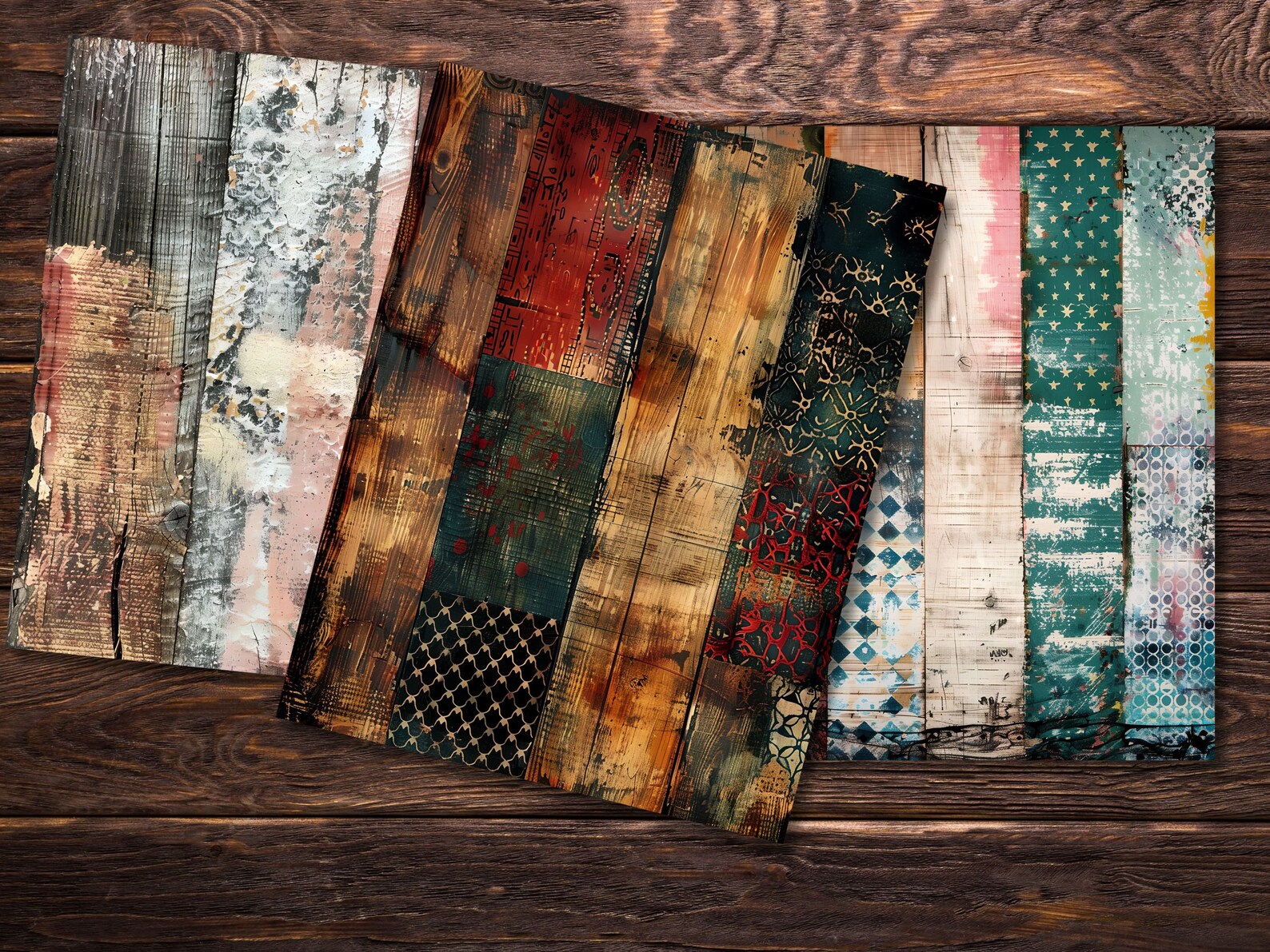 29 Vintage Pattern Papers, Mixed Media, Boho, Distressed, 8.5x11 Inch ...