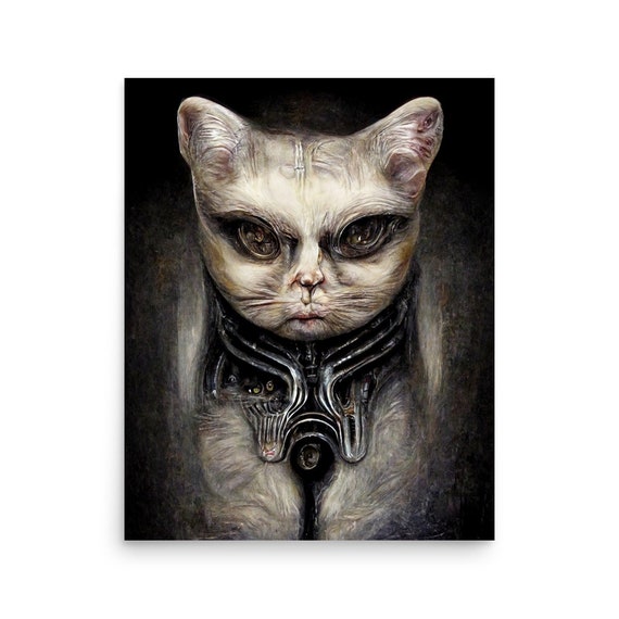 H.R. Giger Inspired Cat Portrait 4 - Etsy