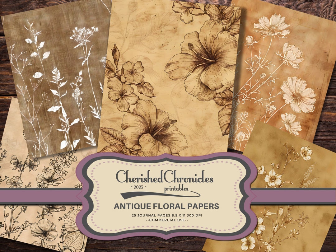 25 Antique Floral Papers, 8.5x11 Inch, Printable, Vintage Flower ...
