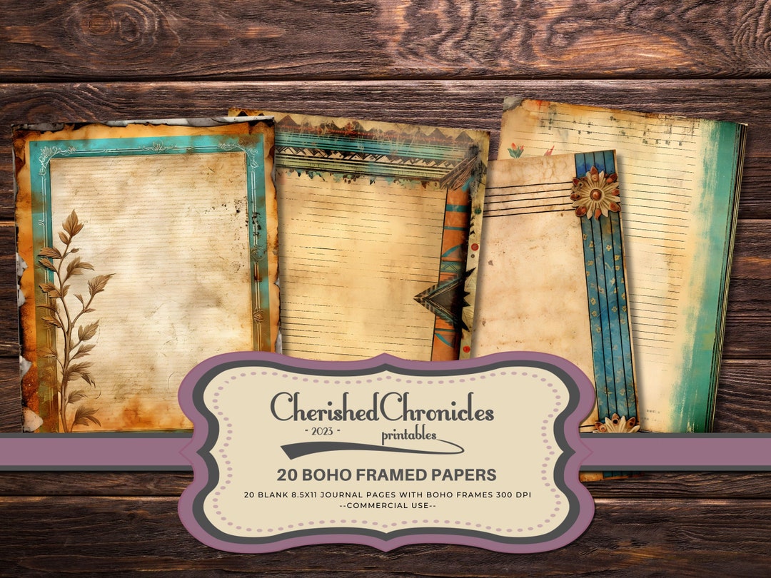 20 Blank Boho-style Frame Junk Journal Pages, Printable Scrapbooking ...