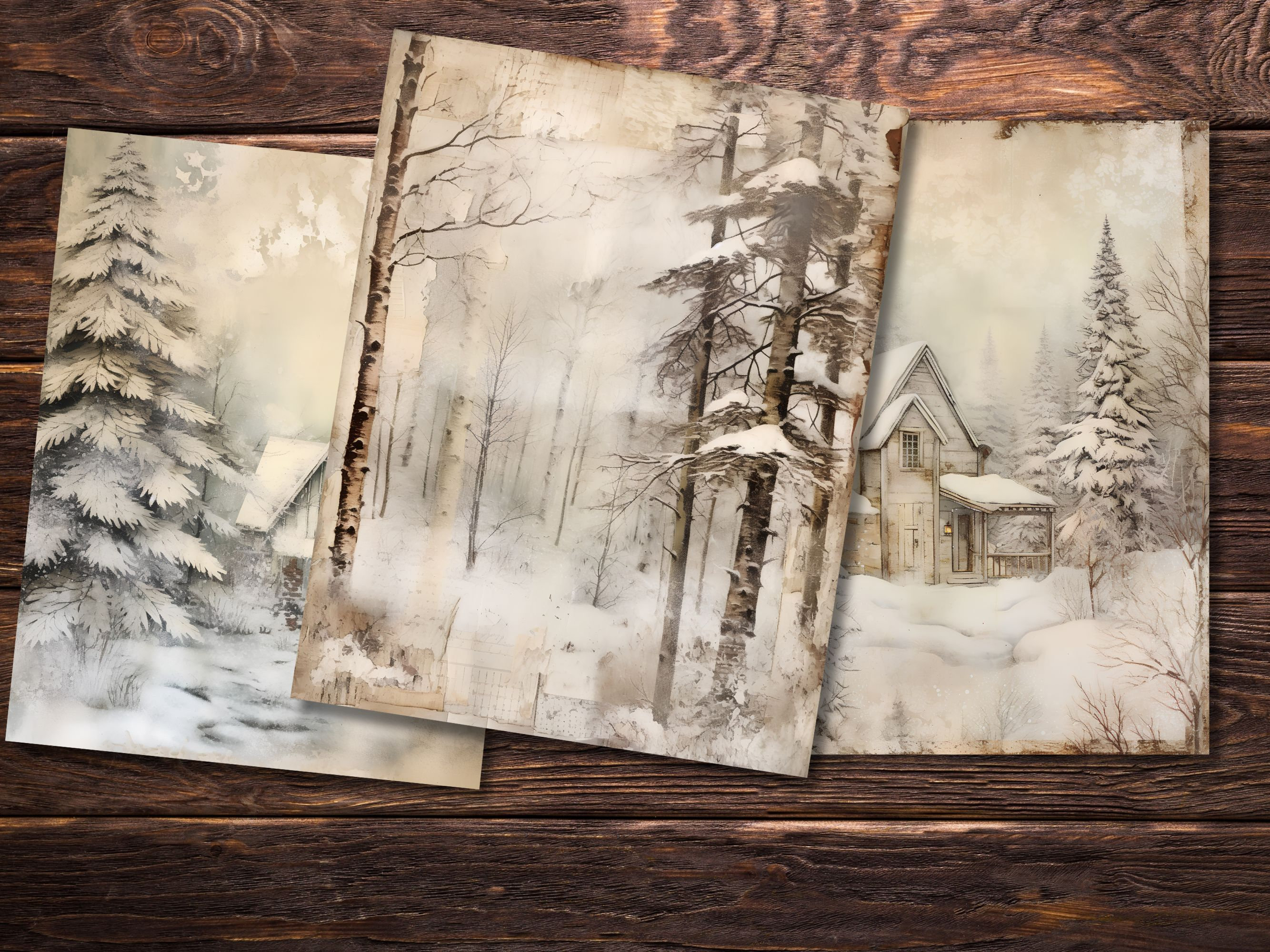 76 Shabby Winter Cabins Journal Papers, 8.5x11 Inch, Printable, Junk ...