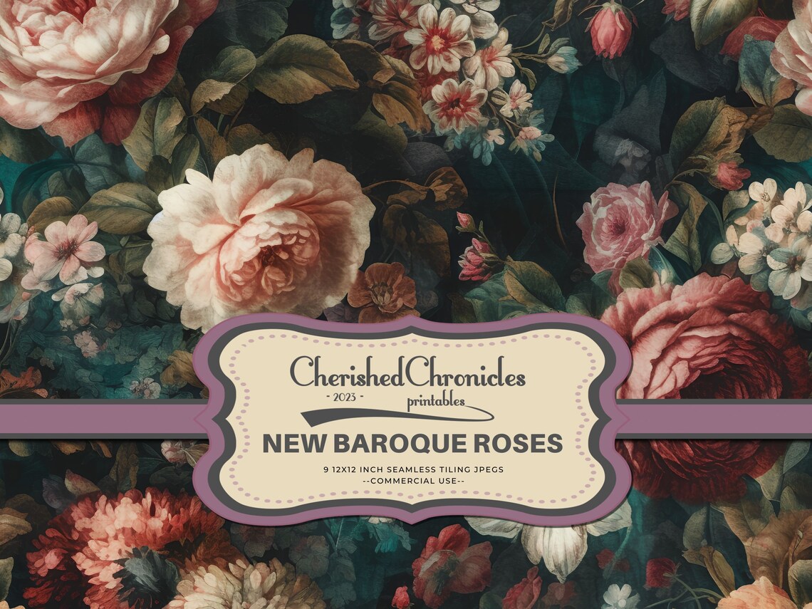 Baroque Roses Seamless Pattern, Retro Roses, Shabby Chic Background ...