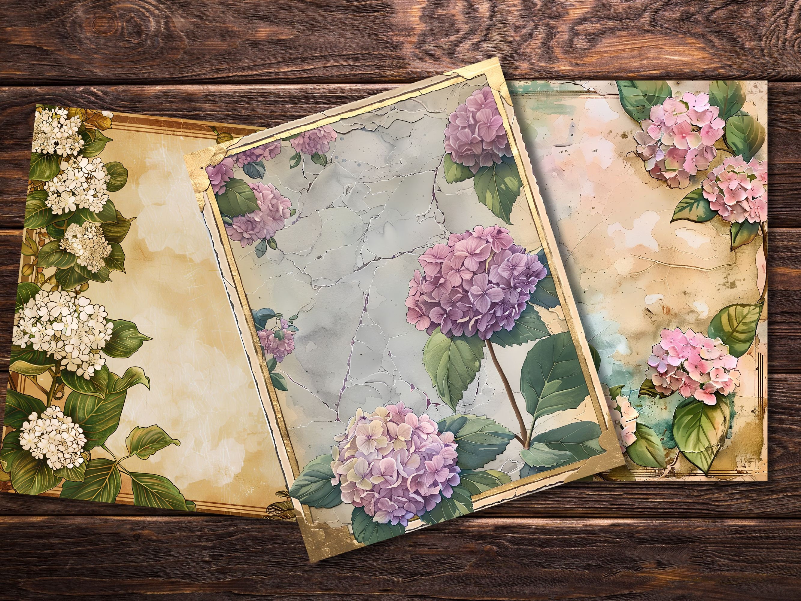 25 Vintage Hydrangea Papers, 8.5x11 Inch, Printable, Floral Junk ...