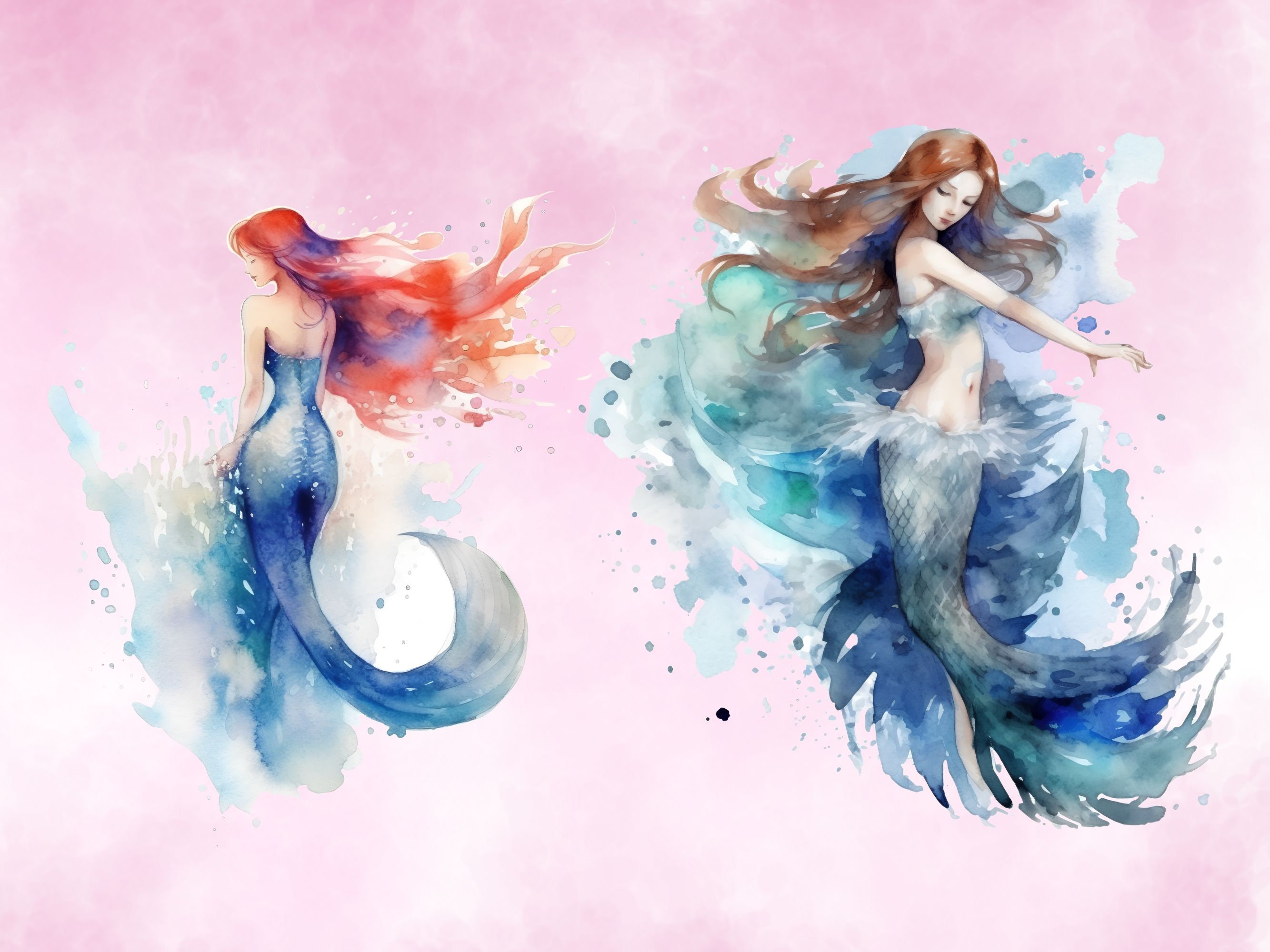 23 Watercolor Mermaid Clipart, PNG Mermaid Characters, Multicultural ...