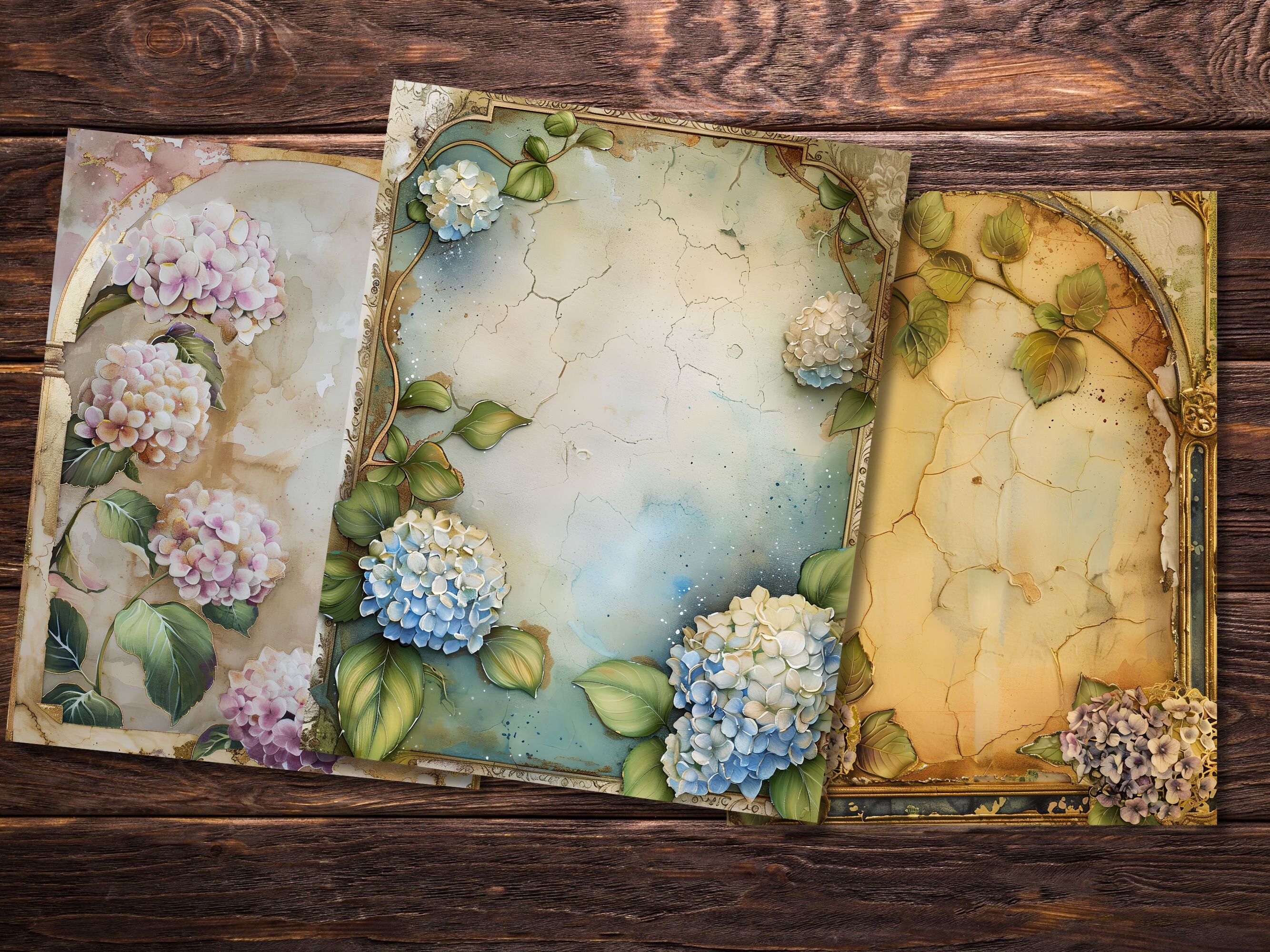 25 Vintage Hydrangea Papers, 8.5x11 Inch, Printable, Floral Junk ...