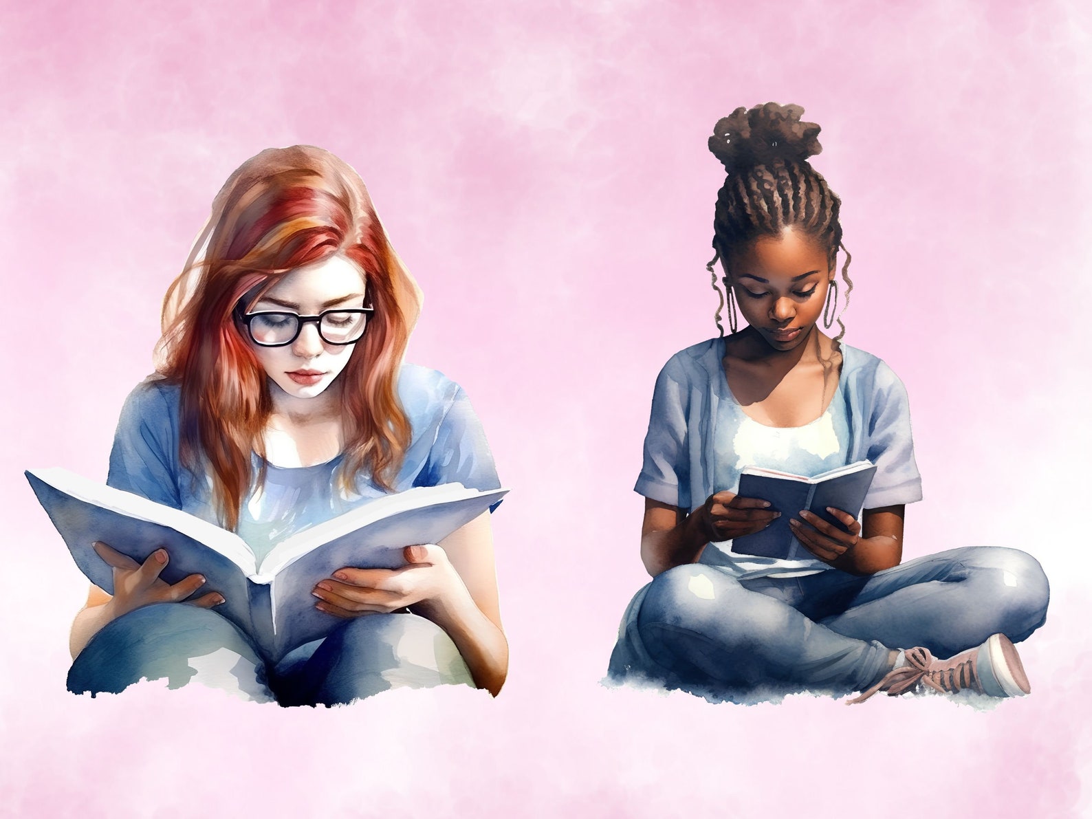 15 PNG Diverse Bookworm Girls Clipart, Inclusive Readers, Book Clipart ...