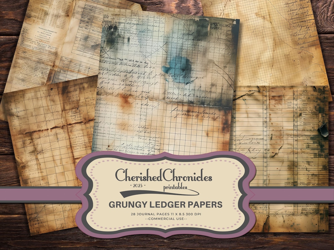 28 Grungy Ledgers Journal Pages, Vintage Paper Texture, 8.5x11 Inch ...