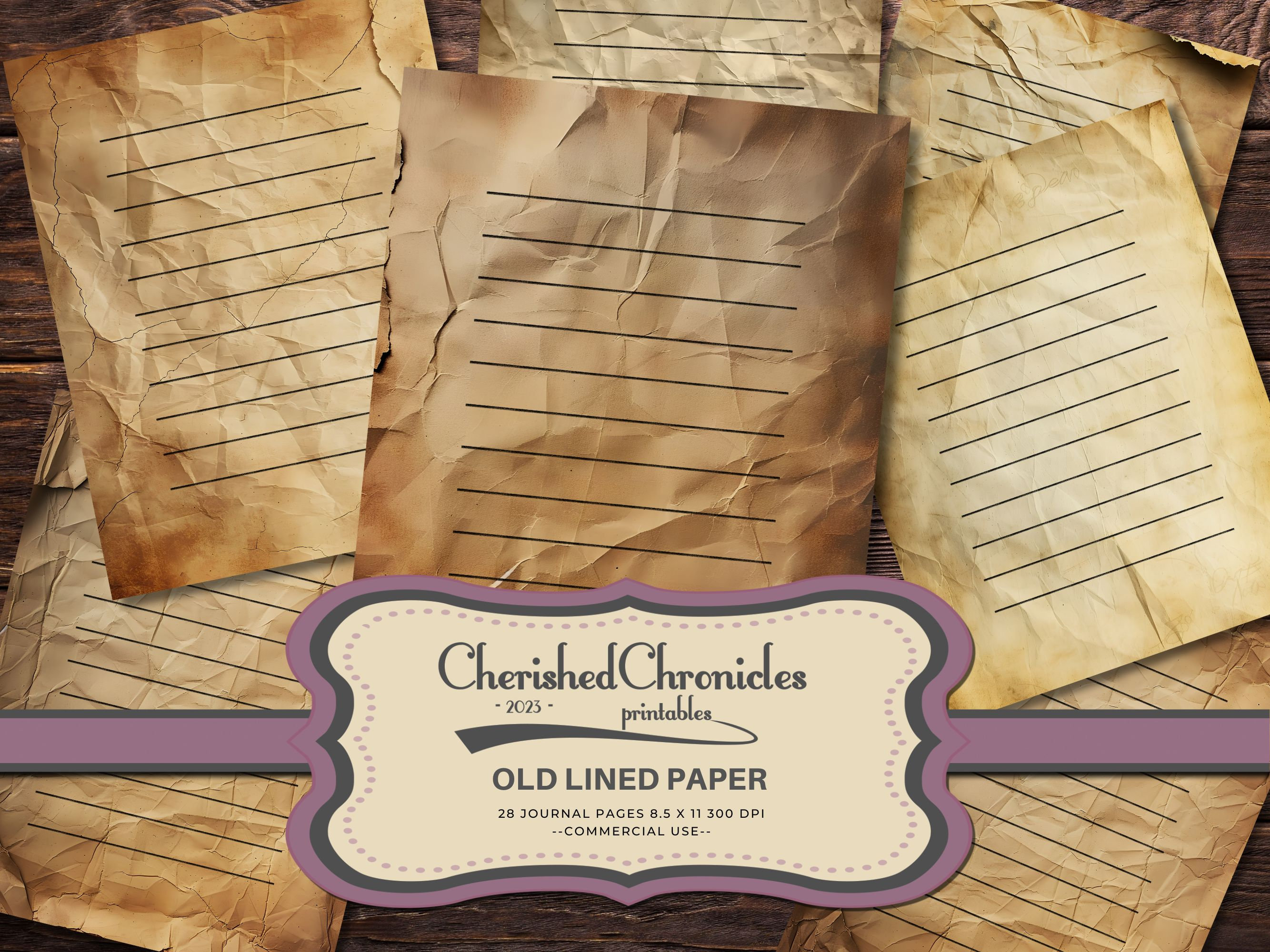 28 Old Lined Paper Journal Pages, Neutral, 8.5x11 Inch, Printable, Junk ...