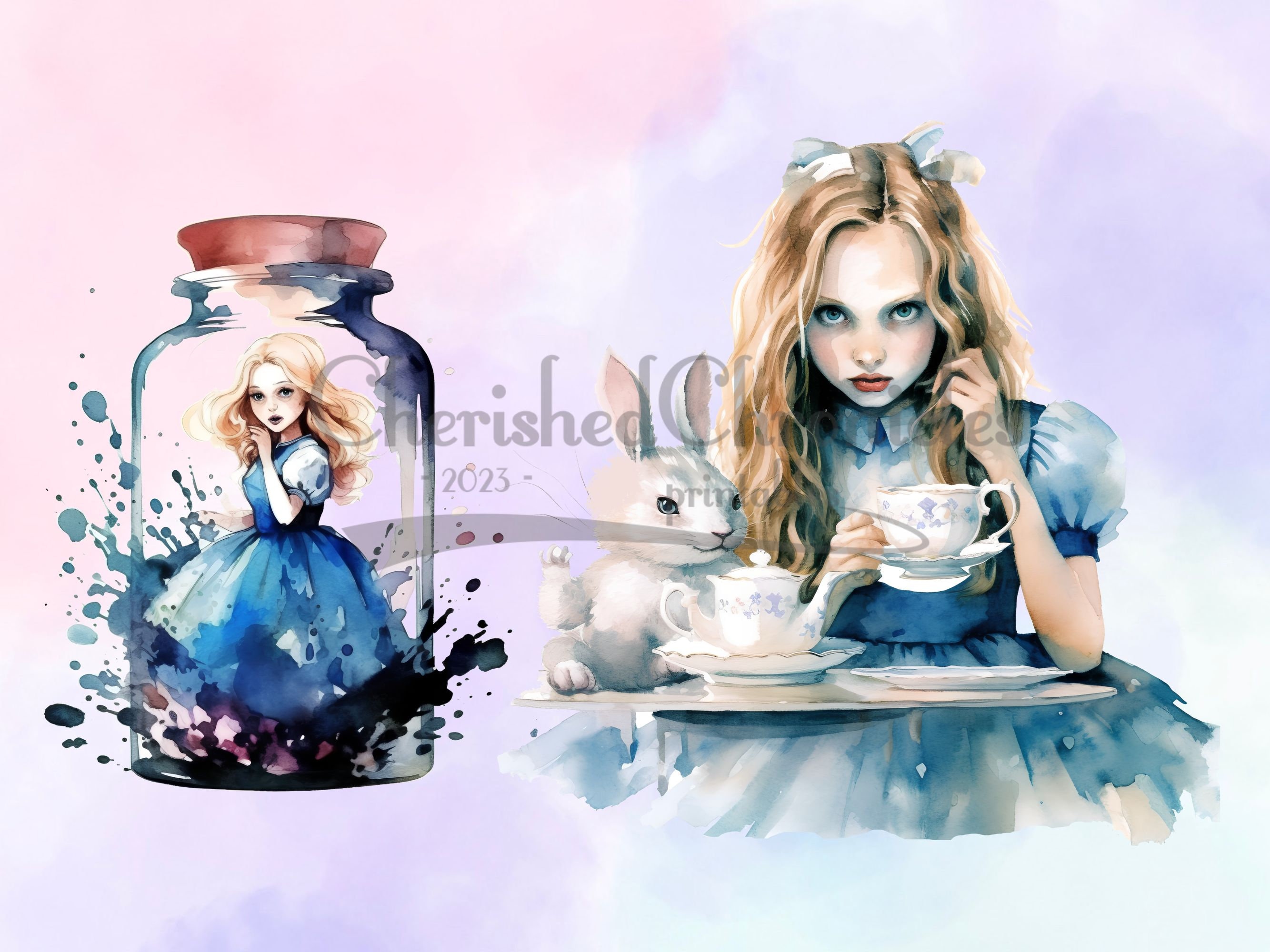 20 Watercolor Alice in Wonderland PNG Clipart, Alice in Wonderland ...