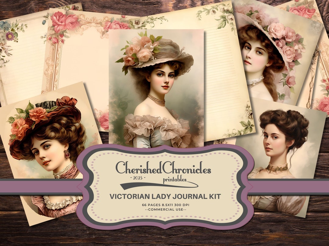 66 Victorian Lady Journal Portraits & Empty Lined Paper, Junk Journal ...