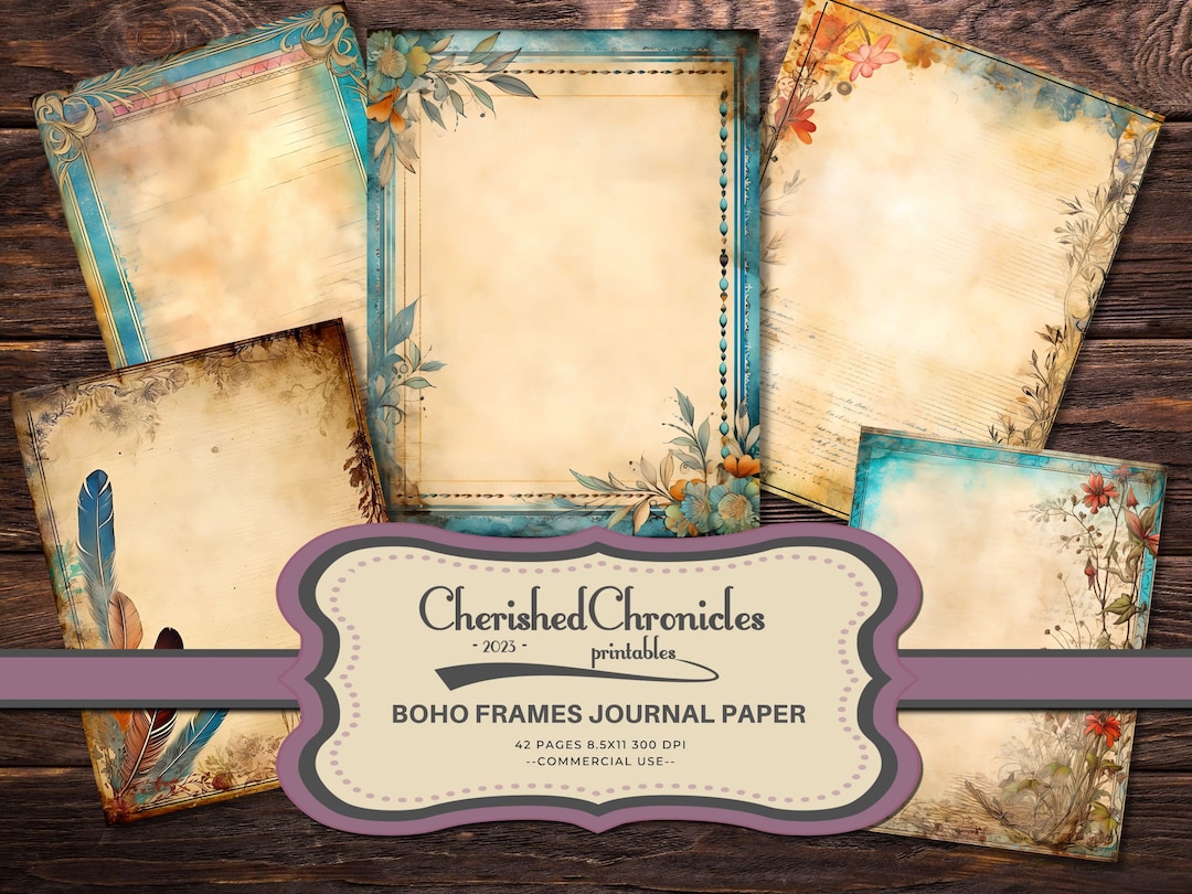 42 Boho Borders Journal Papers, 8.5x11 Inches, Printable Pages, Digital ...