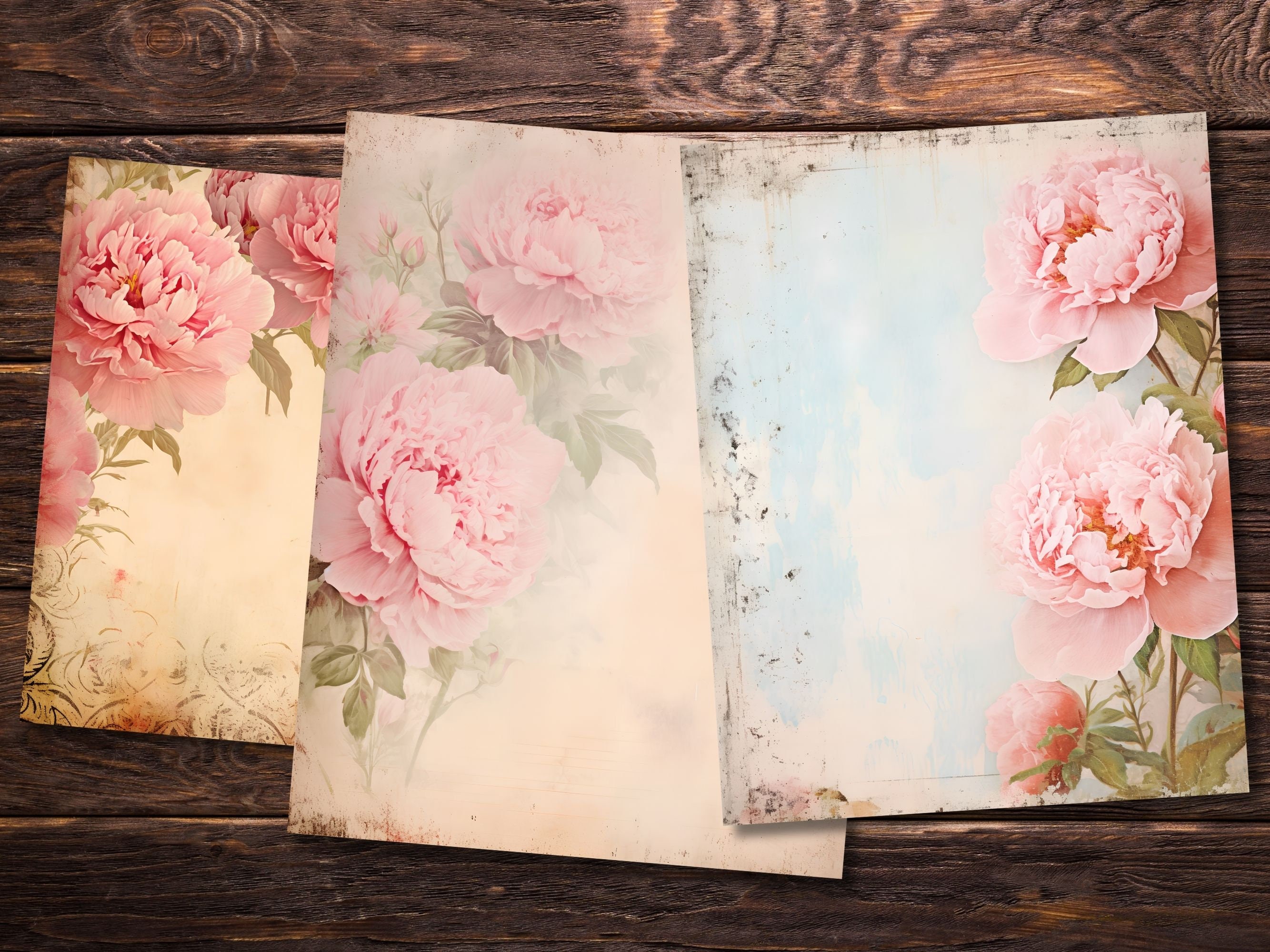 24 Pink Peonies Journal Papers, Printable Pages, 8.5x11 Inches, Digital ...