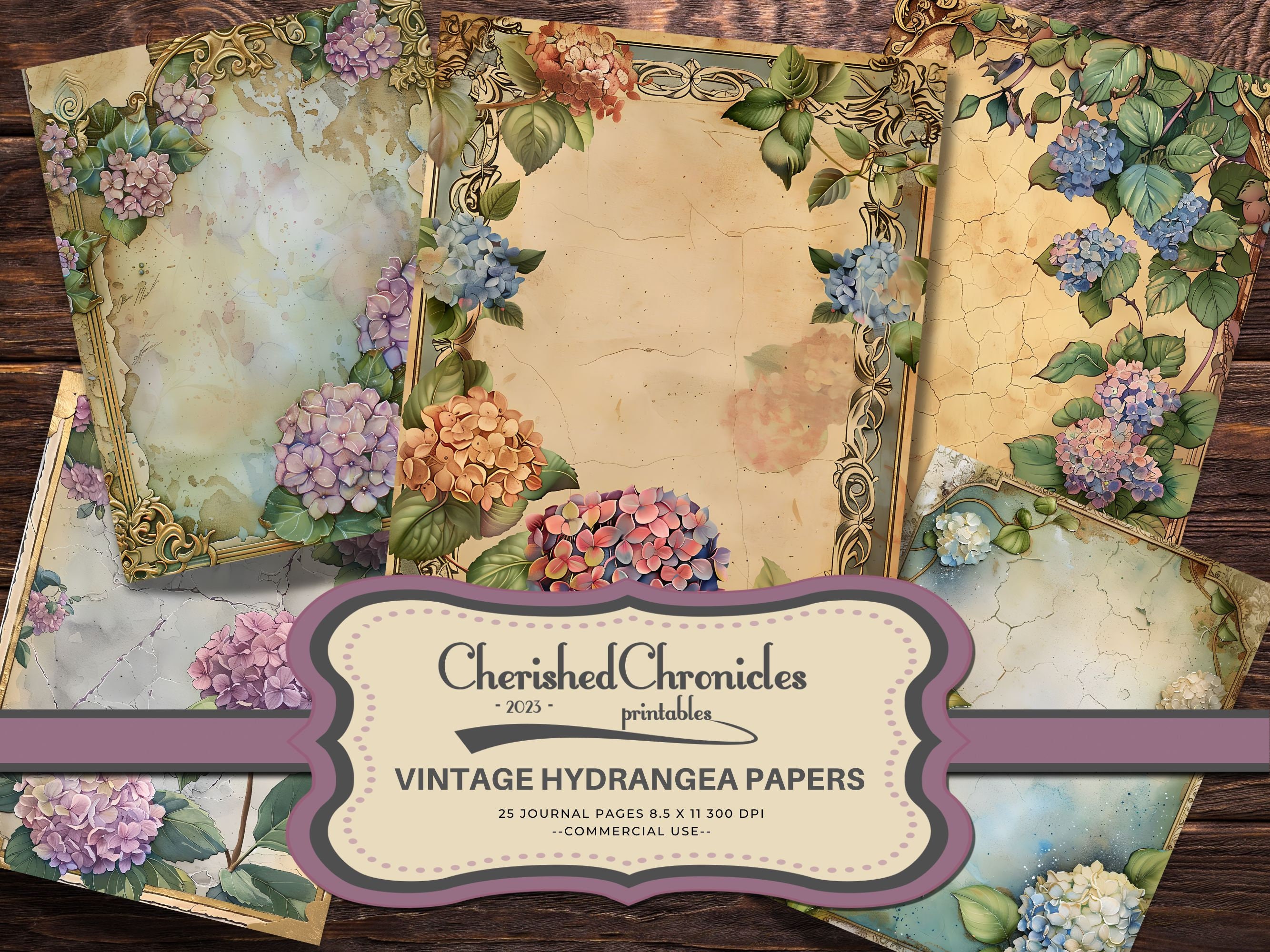 25 Vintage Hydrangea Papers, 8.5x11 Inch, Printable, Floral Junk ...