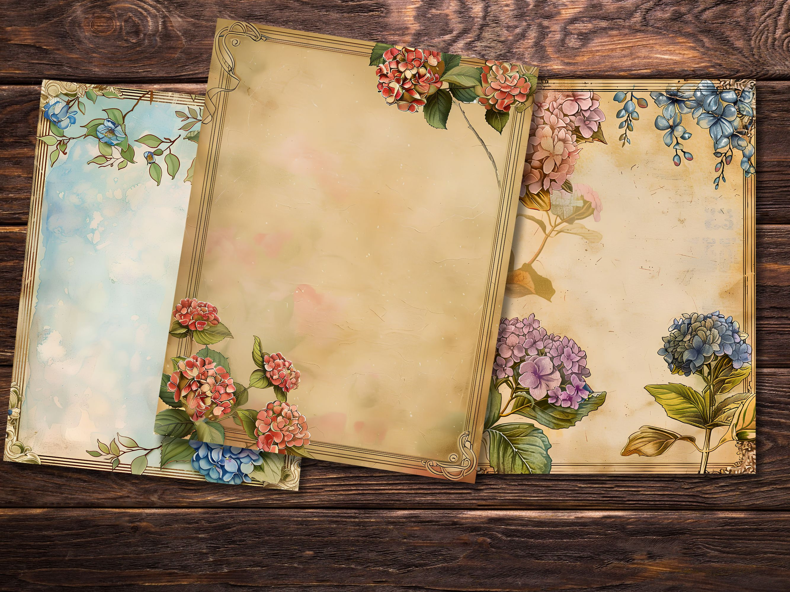 25 Vintage Hydrangea Papers, 8.5x11 Inch, Printable, Floral Junk ...