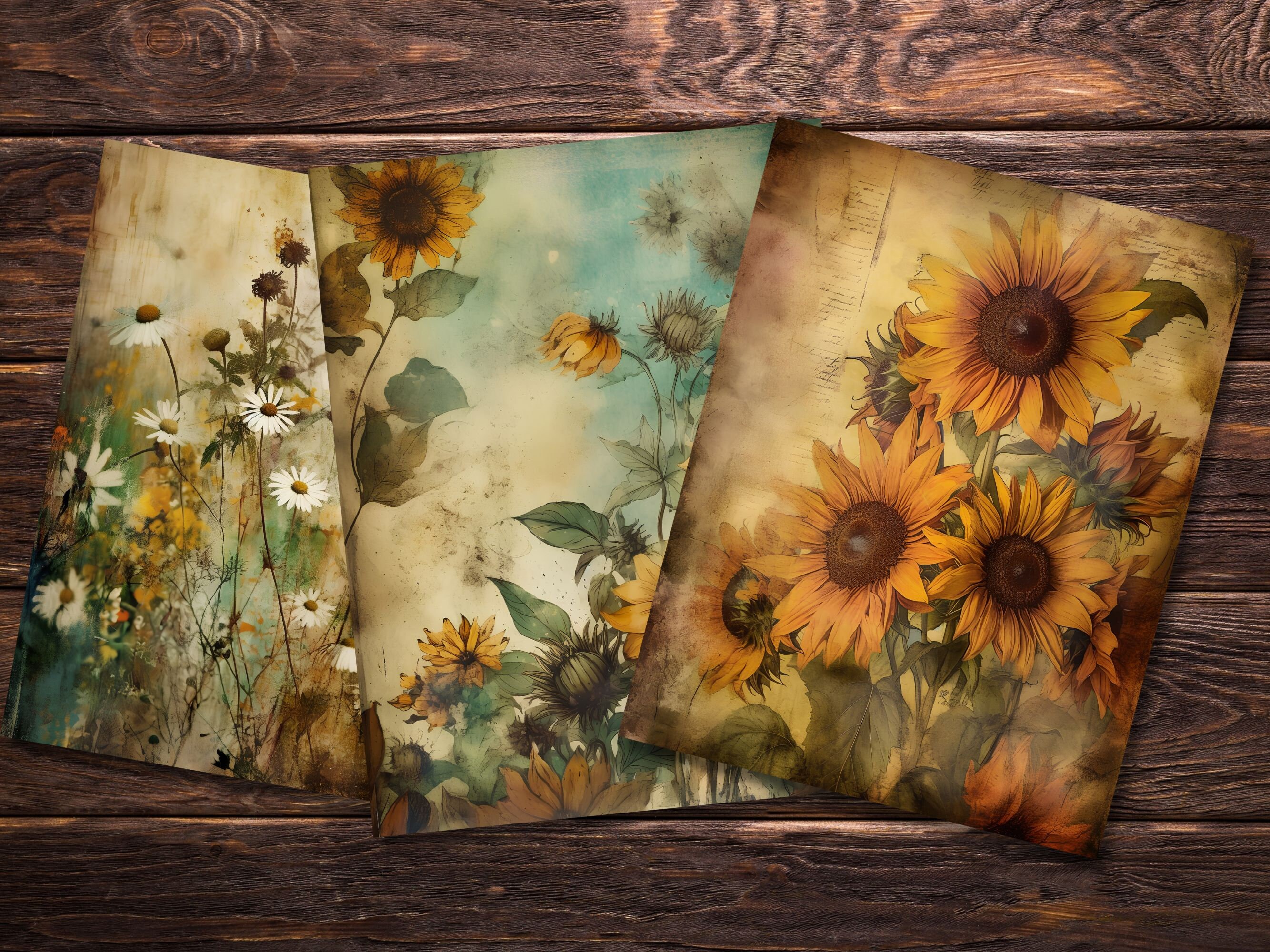 26 Boho Sunflowers and Wildflowers Journal Papers, 8.5x11 Inches, Junk ...
