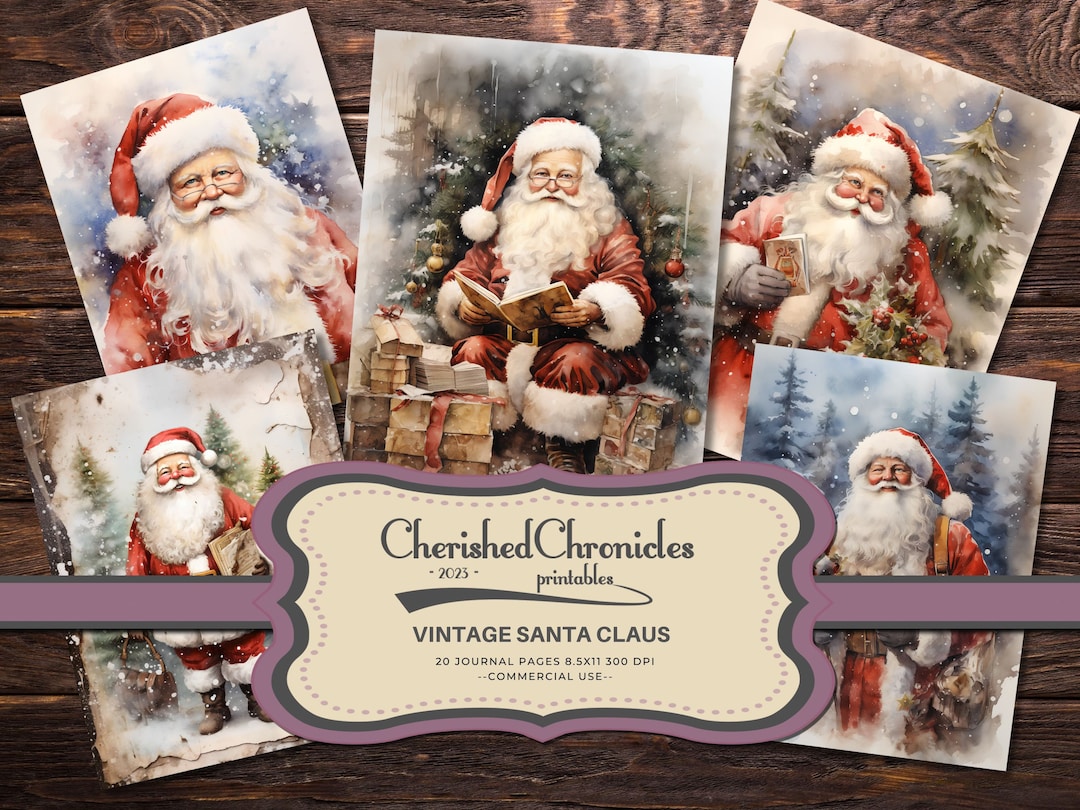 20 Vintage Santa Claus Portraits Journal Papers, 8.5x11 Inch, Christmas ...