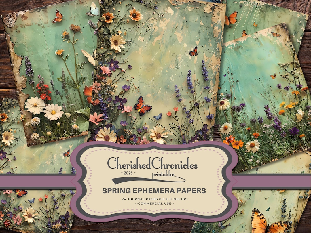 24 Spring Ephemera Papers, 8.5x11 Inch, Printable, Junk Journal ...