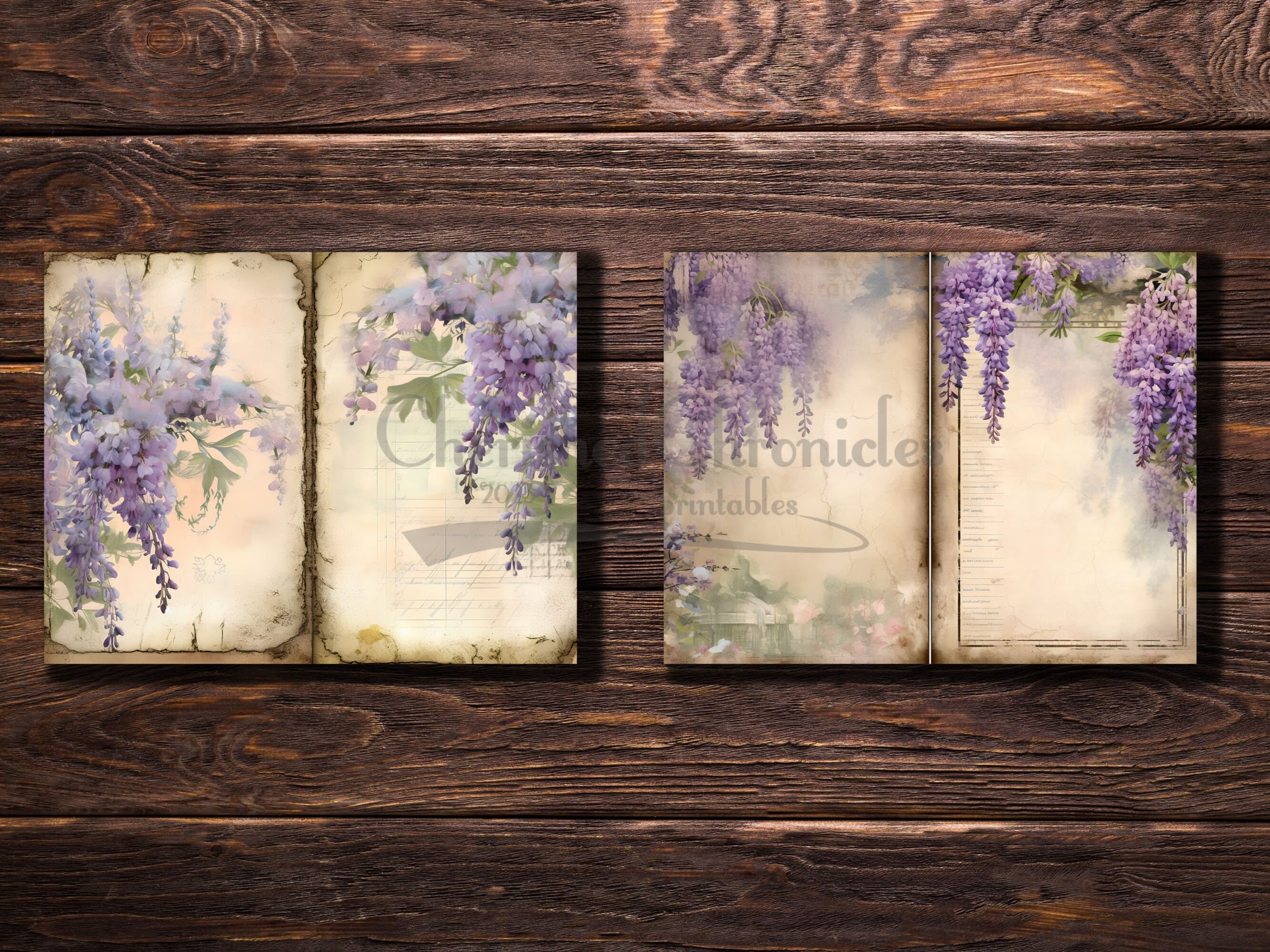 18 Wisteria Junk Journal Pages, Floral Digital Paper, Vintage ...