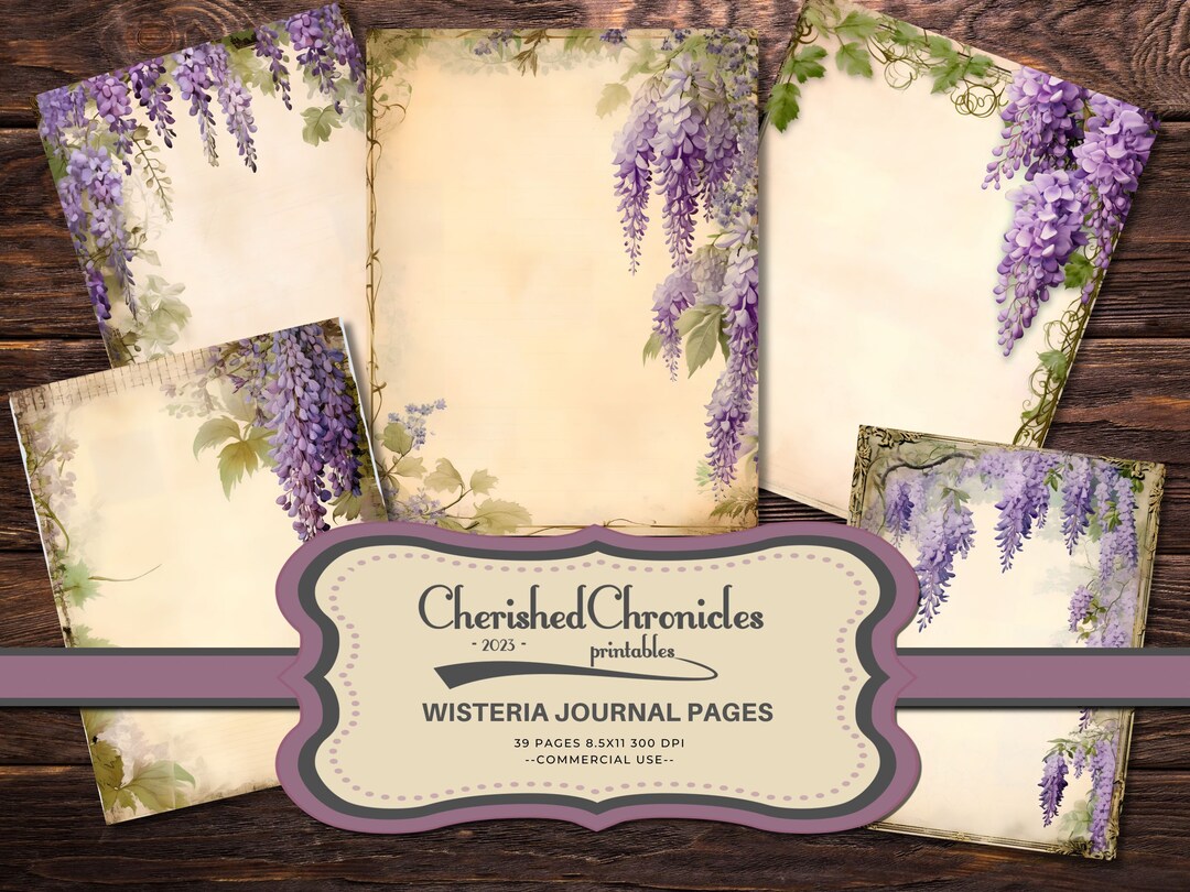 39 Wisteria Journal Pages, Vertical Format, 8.5x11 Inches, US Letter ...
