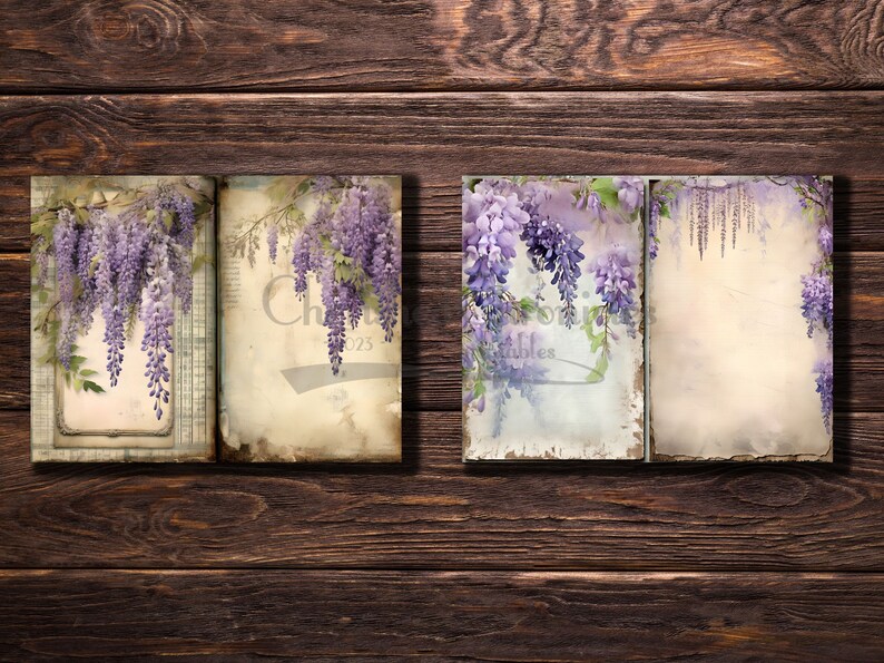 18 Wisteria Junk Journal Pages, Floral Digital Paper, Vintage ...