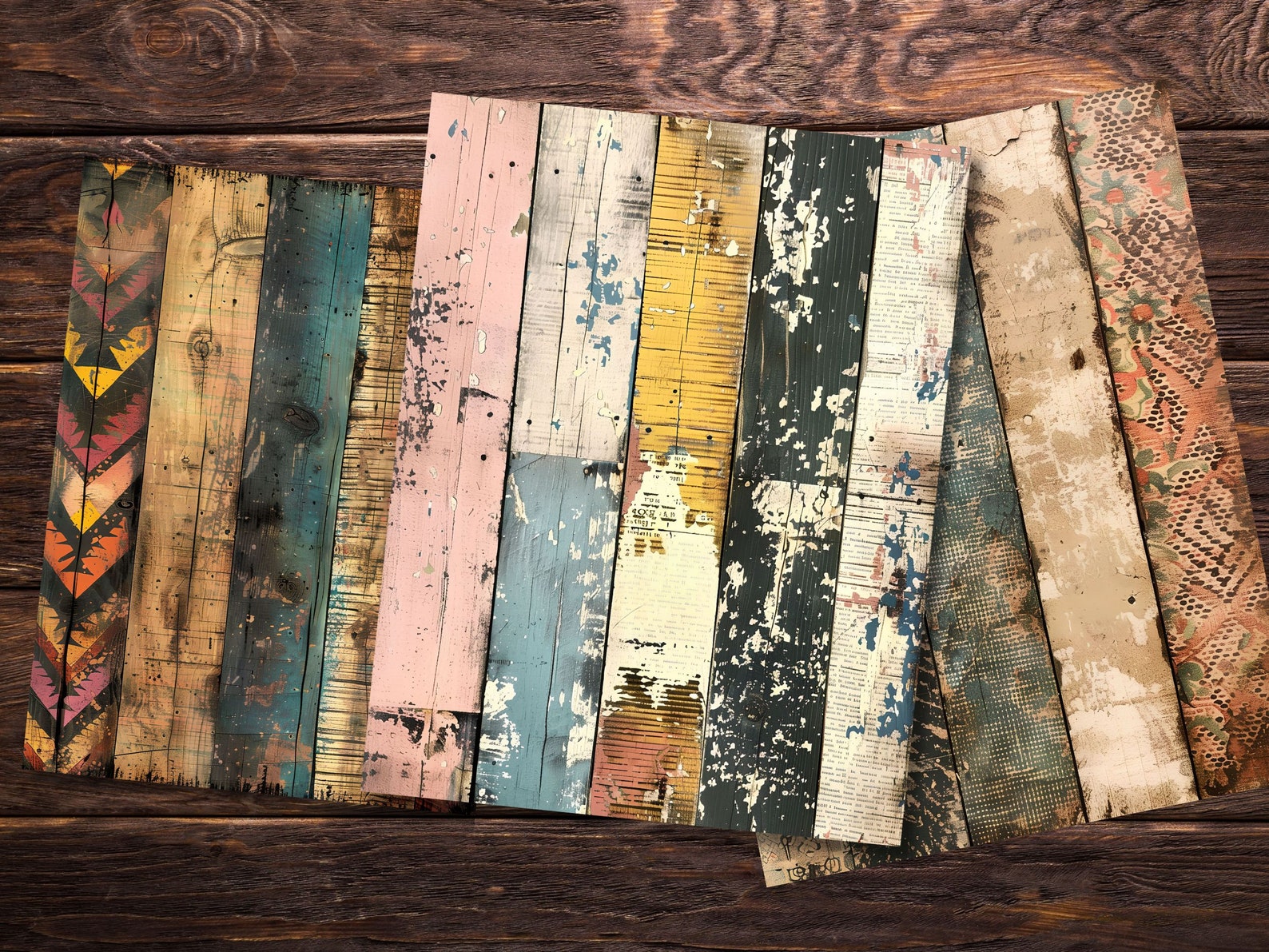 29 Vintage Pattern Papers, Mixed Media, Boho, Distressed, 8.5x11 Inch ...