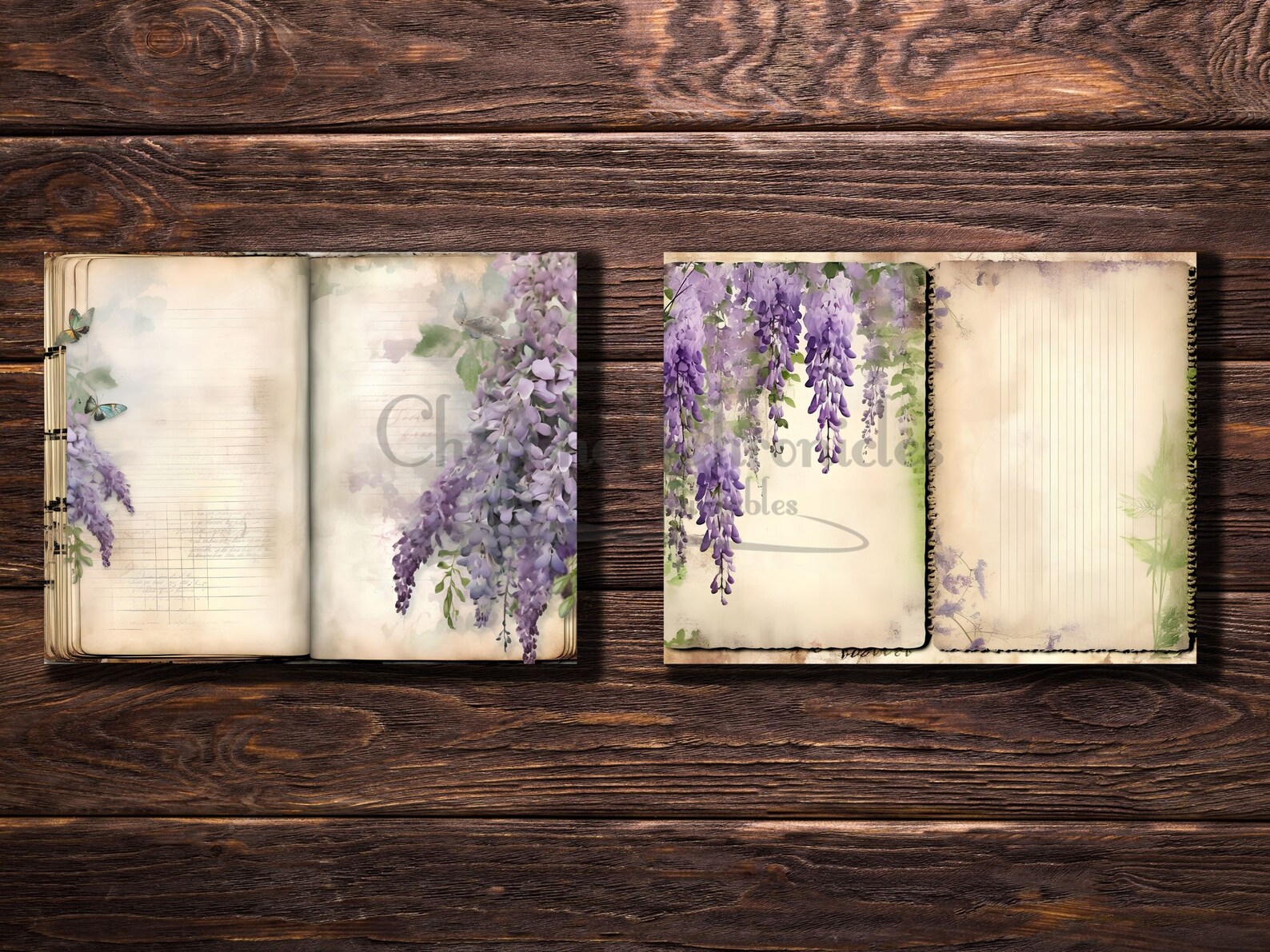 18 Wisteria Junk Journal Pages, Floral Digital Paper, Vintage ...