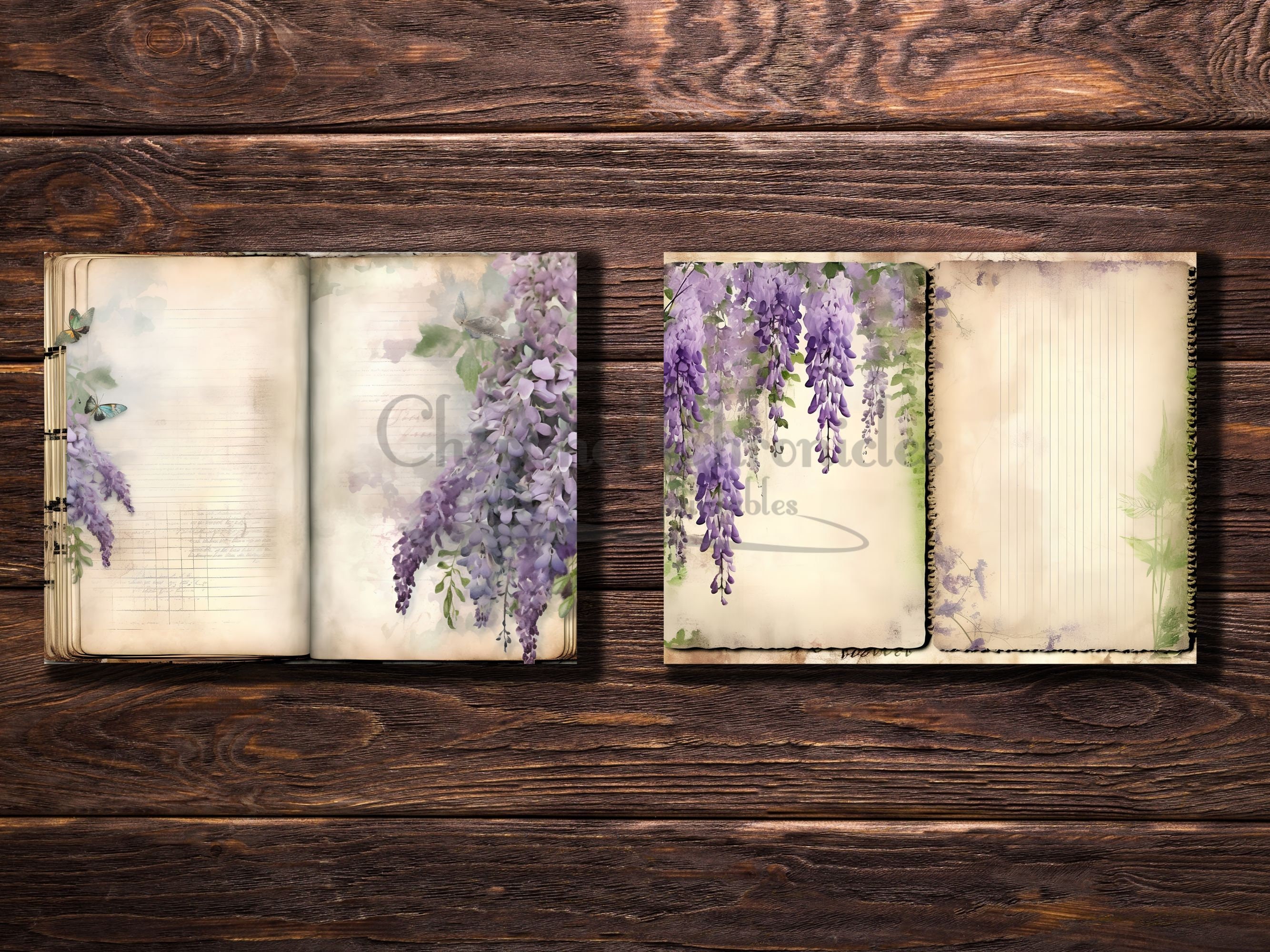 18 Wisteria Junk Journal Pages, Floral Digital Paper, Vintage ...
