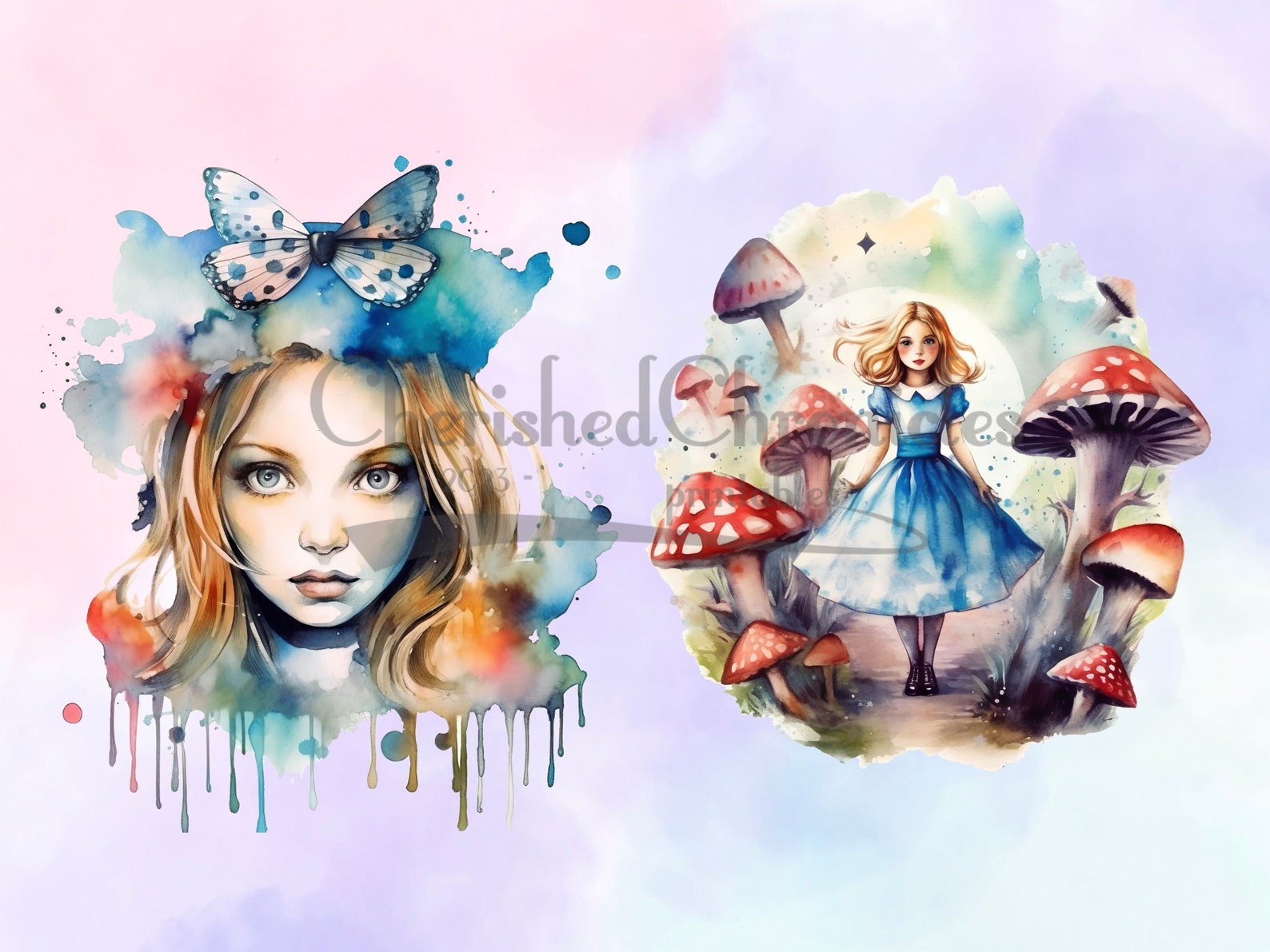 20 Watercolor Alice in Wonderland PNG Clipart, Alice in Wonderland ...