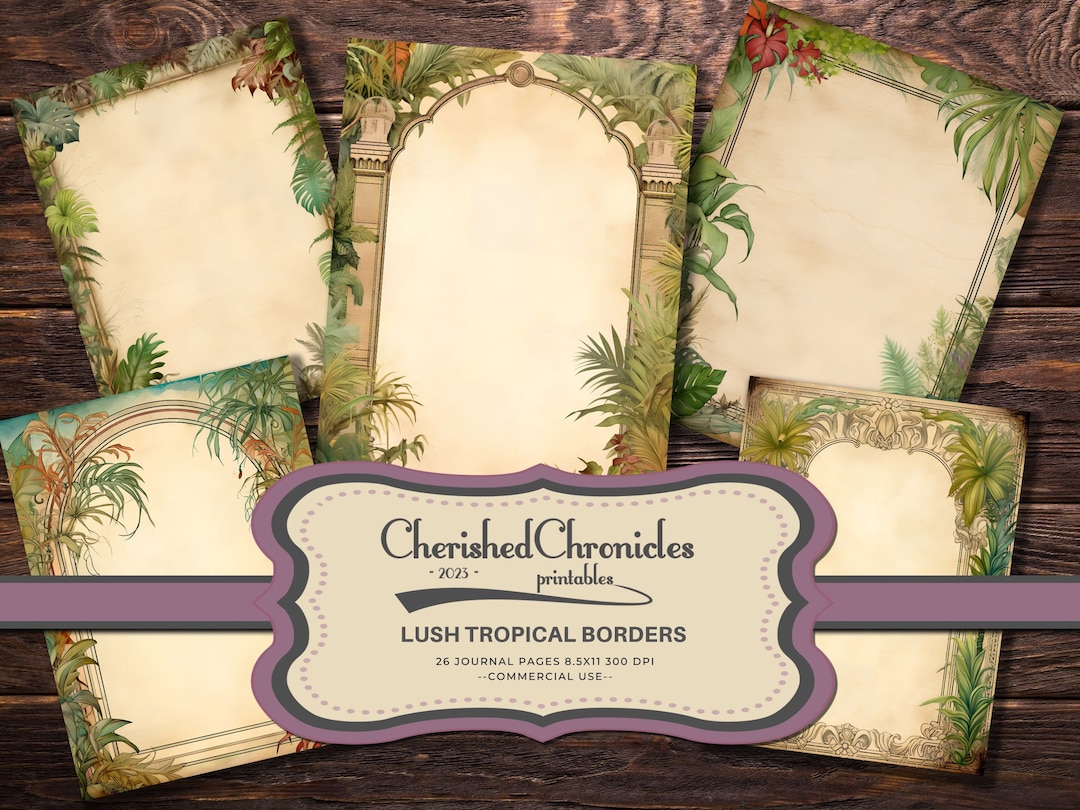 26 Lush Tropical Borders Junk Journal Papers, 8.5x11 Inch, Printable ...