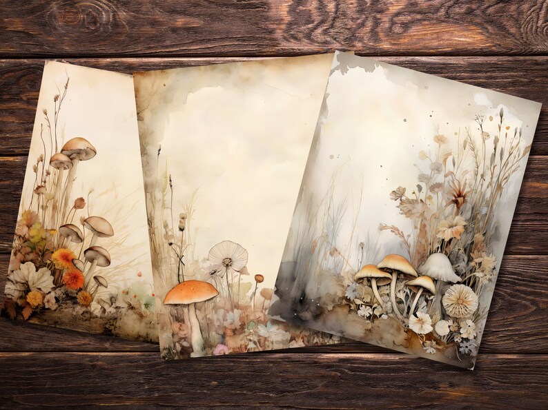 Mushroom Junk Journal Paper: Vintage Ephemera, Scrapbook Pages (digital ...