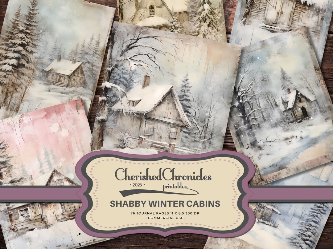 76 Shabby Winter Cabins Journal Papers, 8.5x11 Inch, Printable, Junk ...